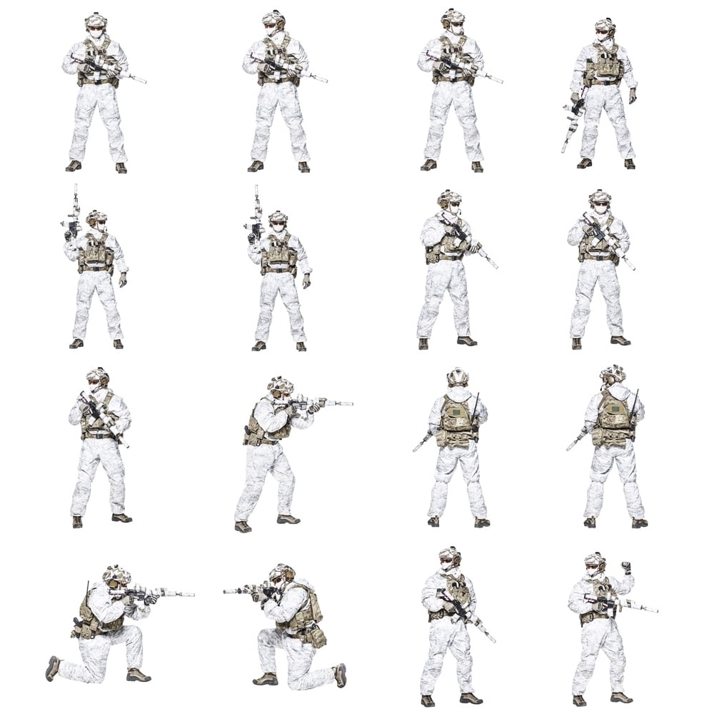 Set of special forces operators of Navy Seals wearing military winter ...