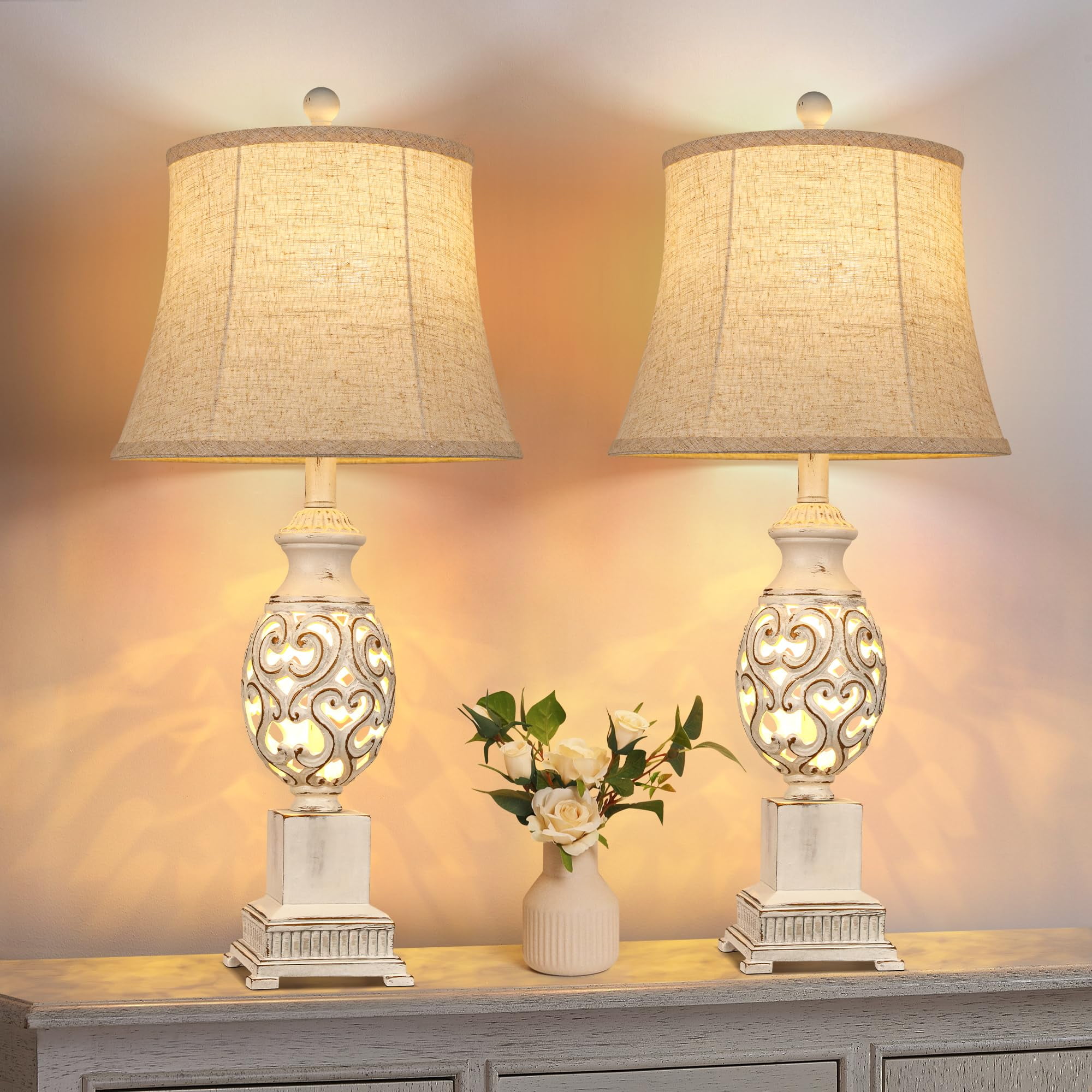 Set of two 28-inch tall table lamps with night light function, rustic ...