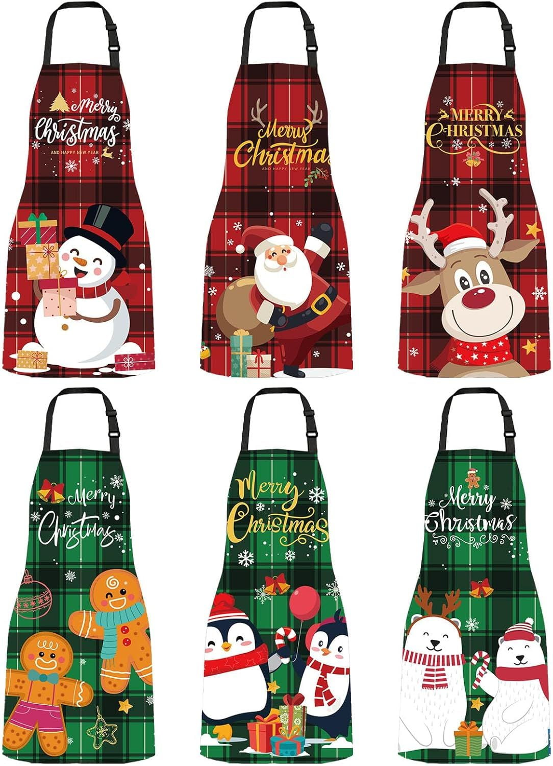 Set of6 Adjustable Christmas/Xmas Holiday Aprons with Buffalo Plaid ...