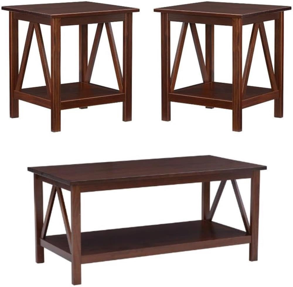 Set with Coffee Table 2 End Tables in Brown - Walmart.com