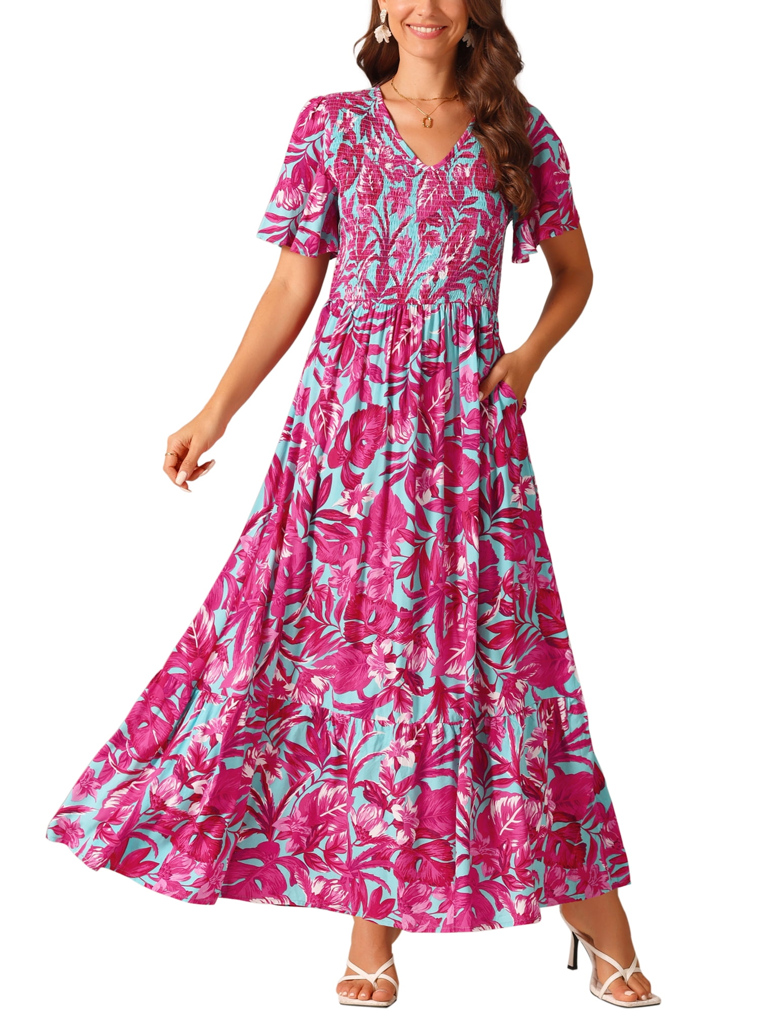 INSPIRE CHIC Women's Dress Summer Casual Floral Flutter Short Sleeve ...