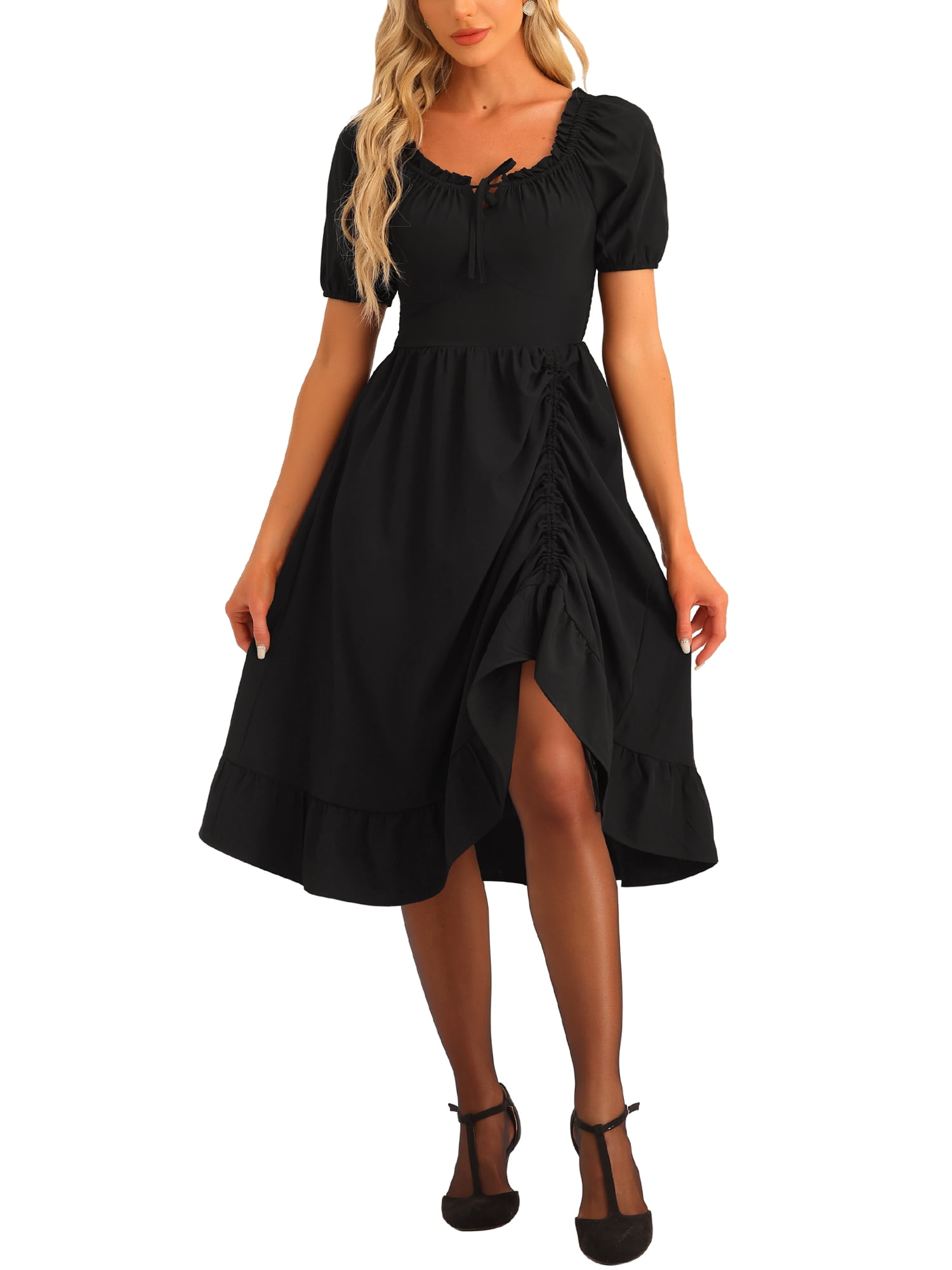 Seta T Vintage Corset Dress for Women's Ruffle Square Neck Smocked Back ...