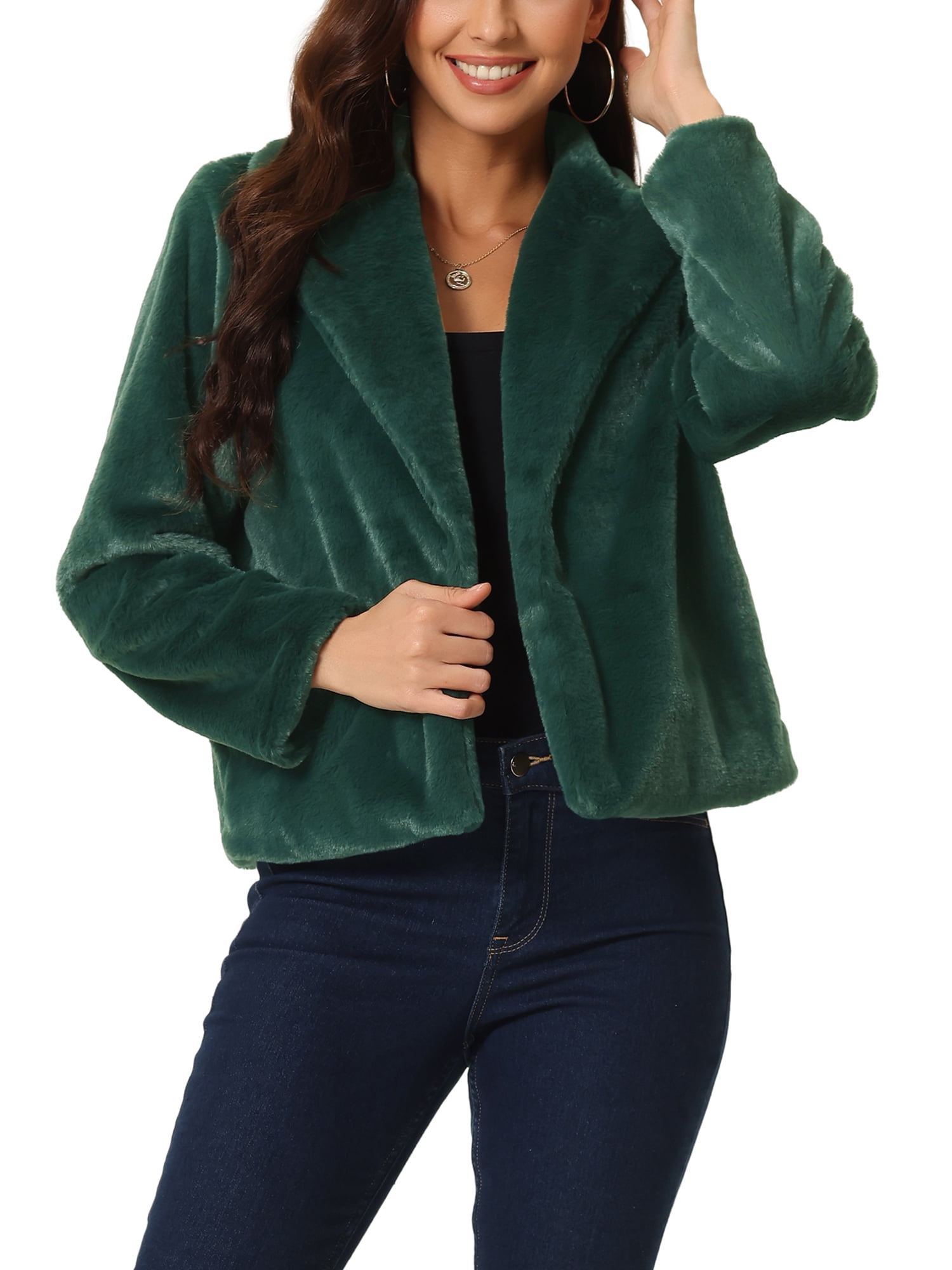 Seta T Women's 2023 Fasion Winter Cropped Notch Lapel Long Sleeve Faux ...