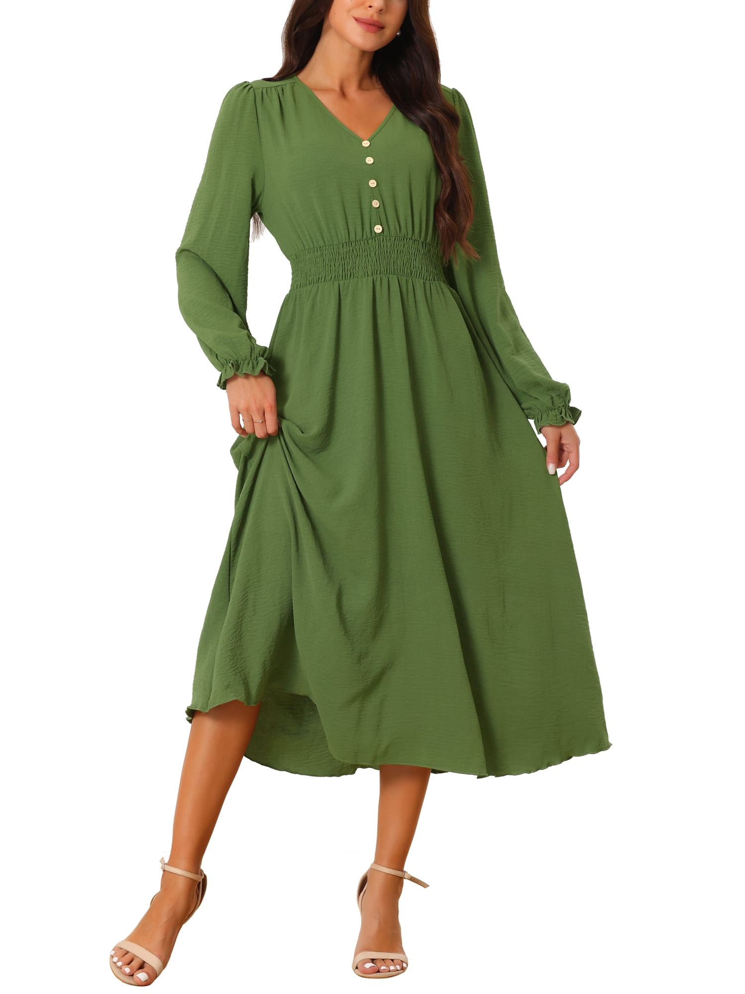 INSPIRE CHIC Women's Casual Long Sleeve Midi Fall Dresses V Neck ...
