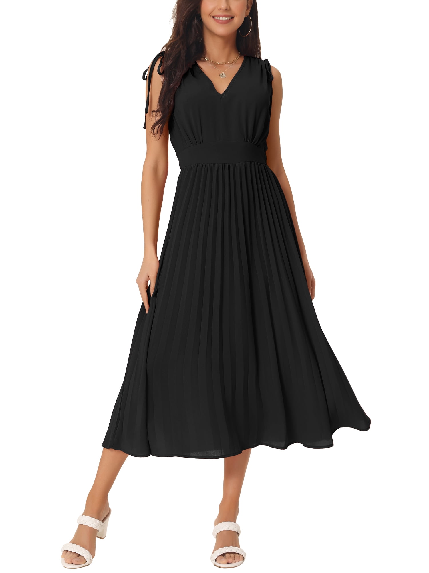 INSPIRE CHIC Women's Casual Sleeveless High Waist V Neck Flowy Ruffle ...