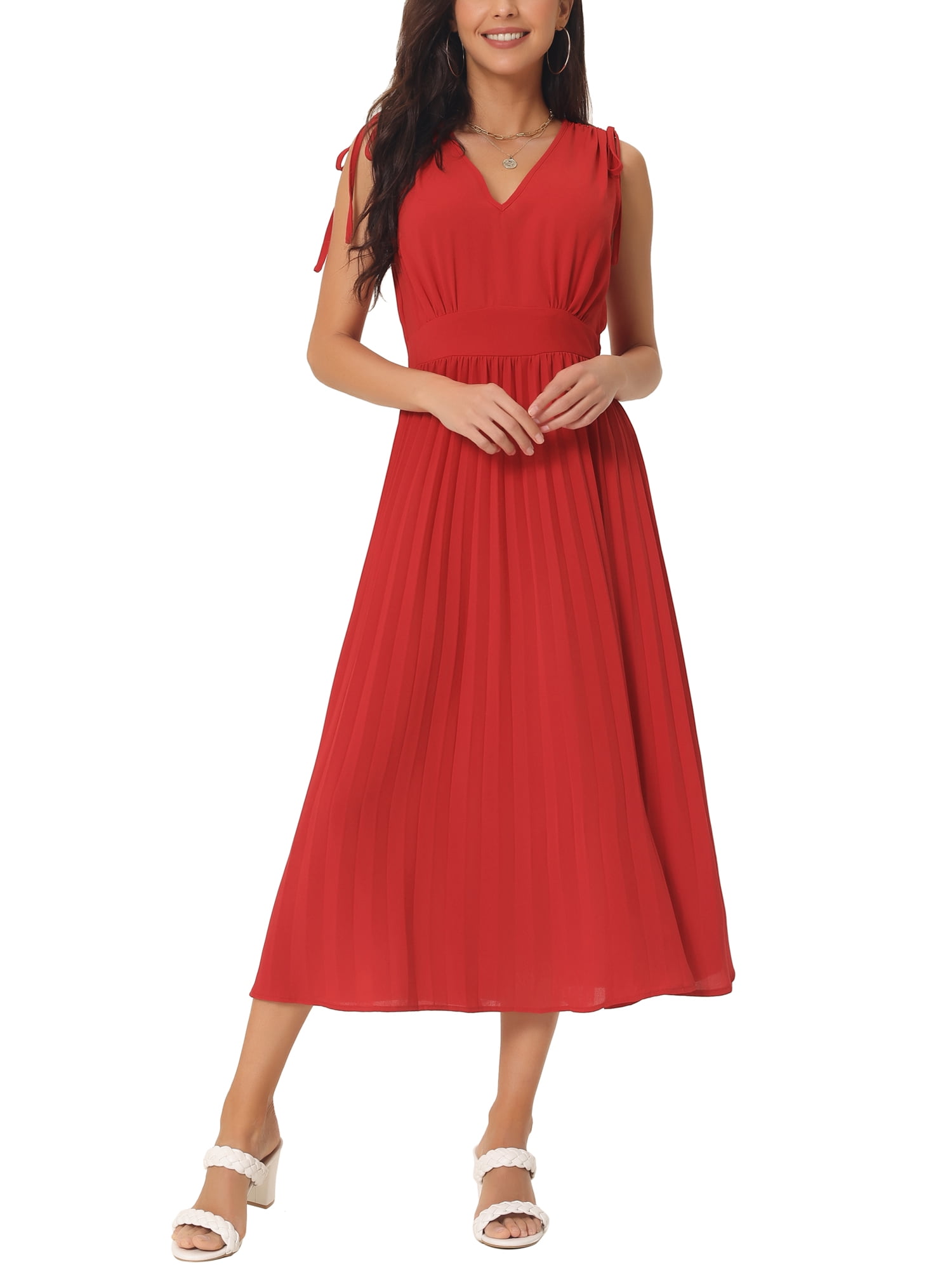 Seta T Women's Casual Sleeveless High Waist V Neck Flowy Ruffle Pleated ...