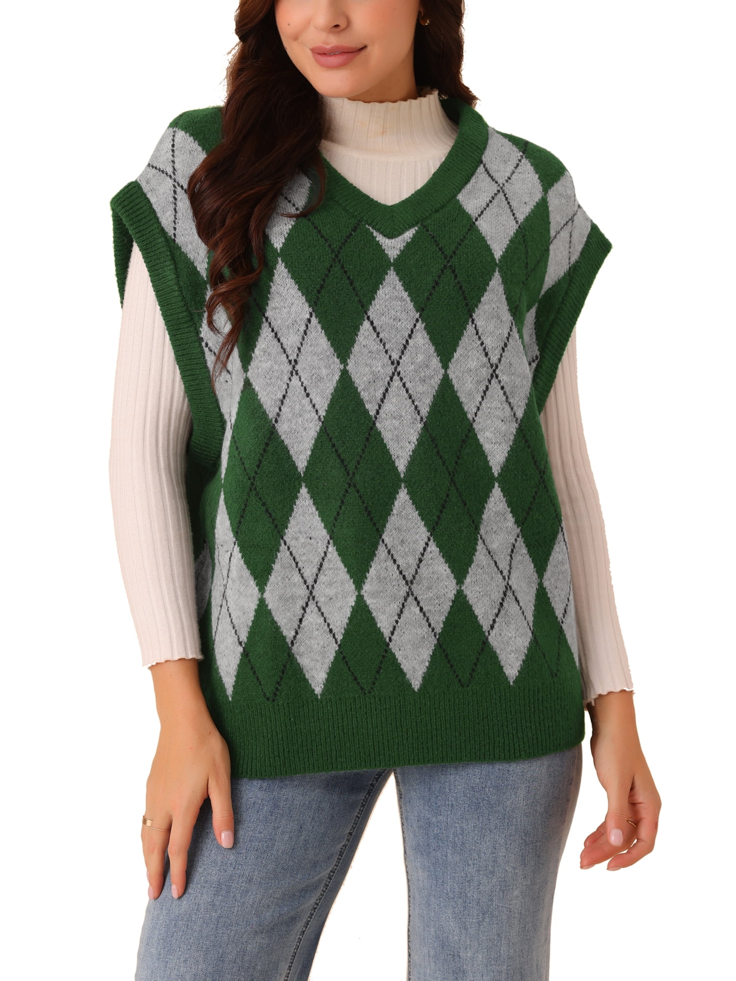 INSPIRE CHIC Women's Contrast Color Sweater Vest V Neck Sleeveless Knit ...