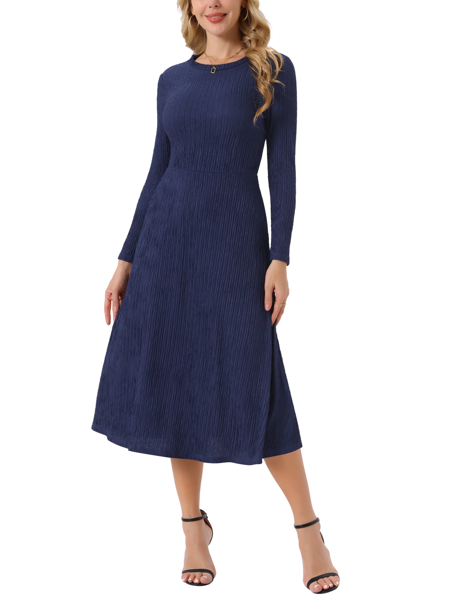 Seta T Women's Fall Dresses Long Sleeve Round Neck Casual Knit A-Line ...