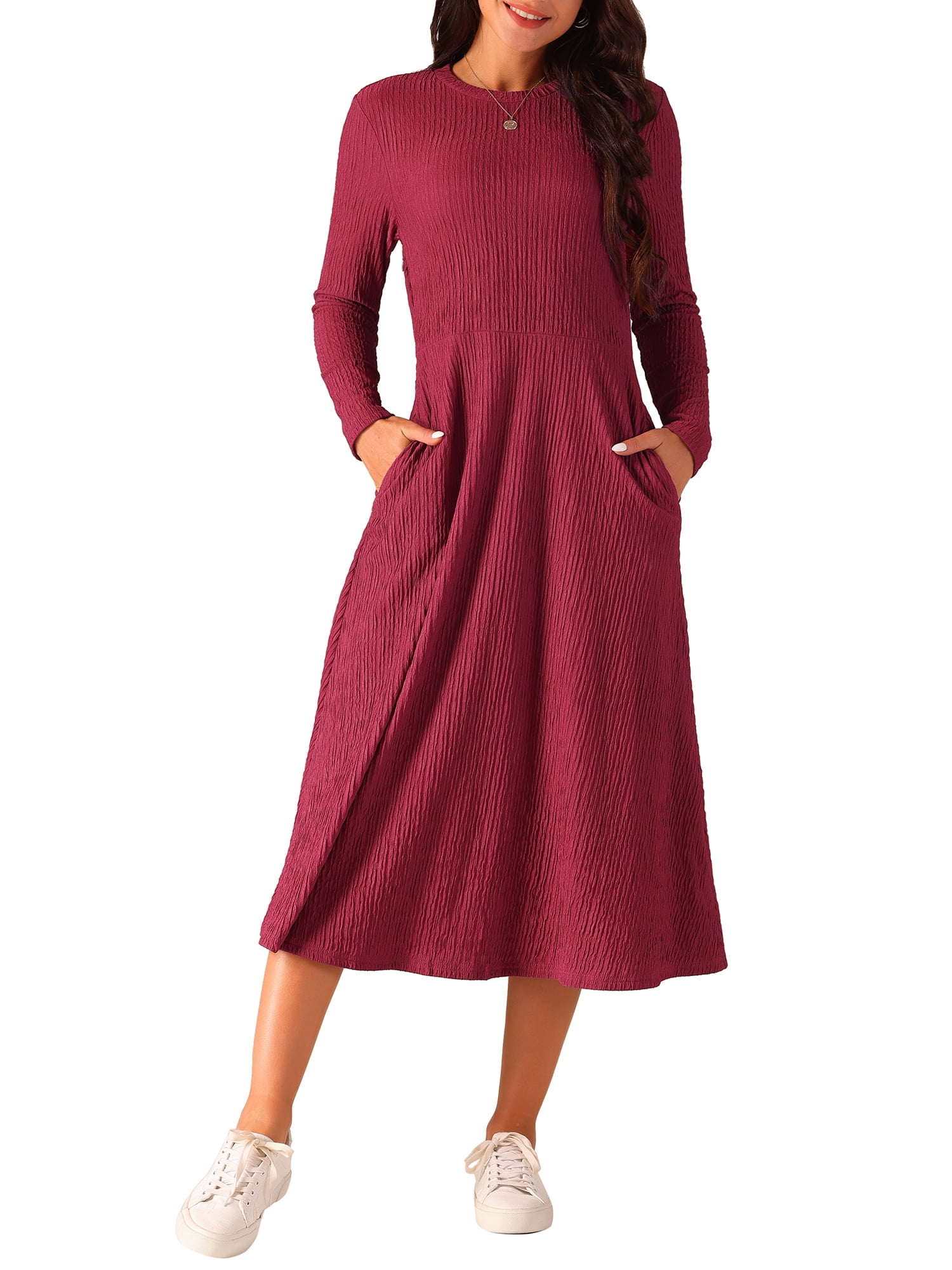 Seta T Women's Fall Dresses Long Sleeve Round Neck Casual Knit A-Line ...