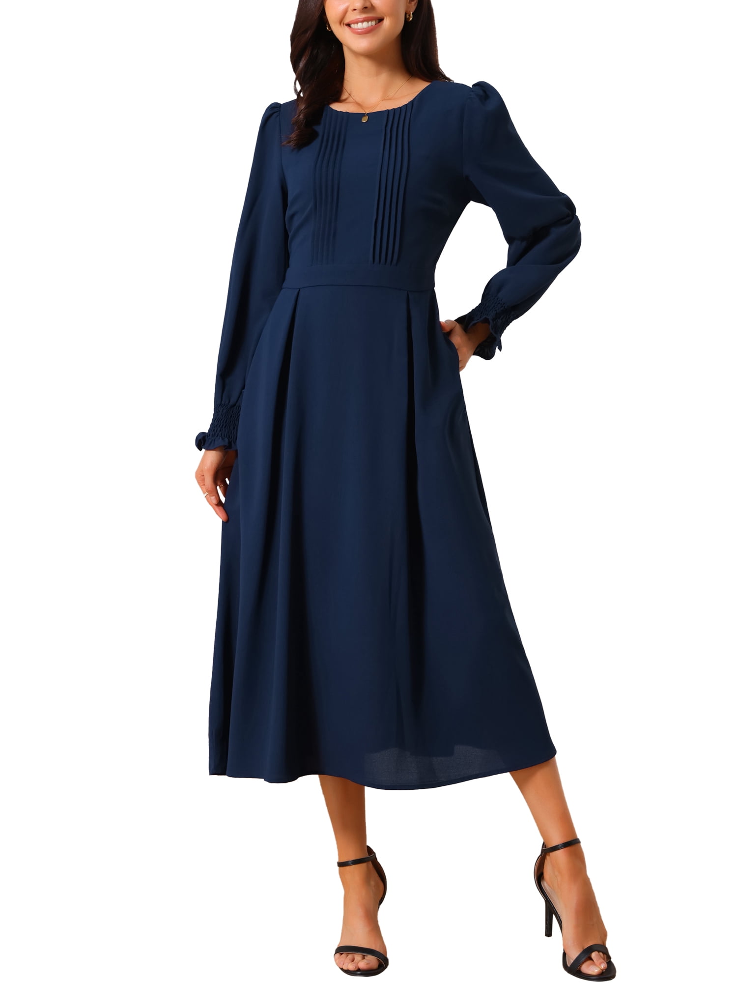 INSPIRE CHIC Women's Dress Crewneck Long Sleeve A-Line Frilled Flowy ...