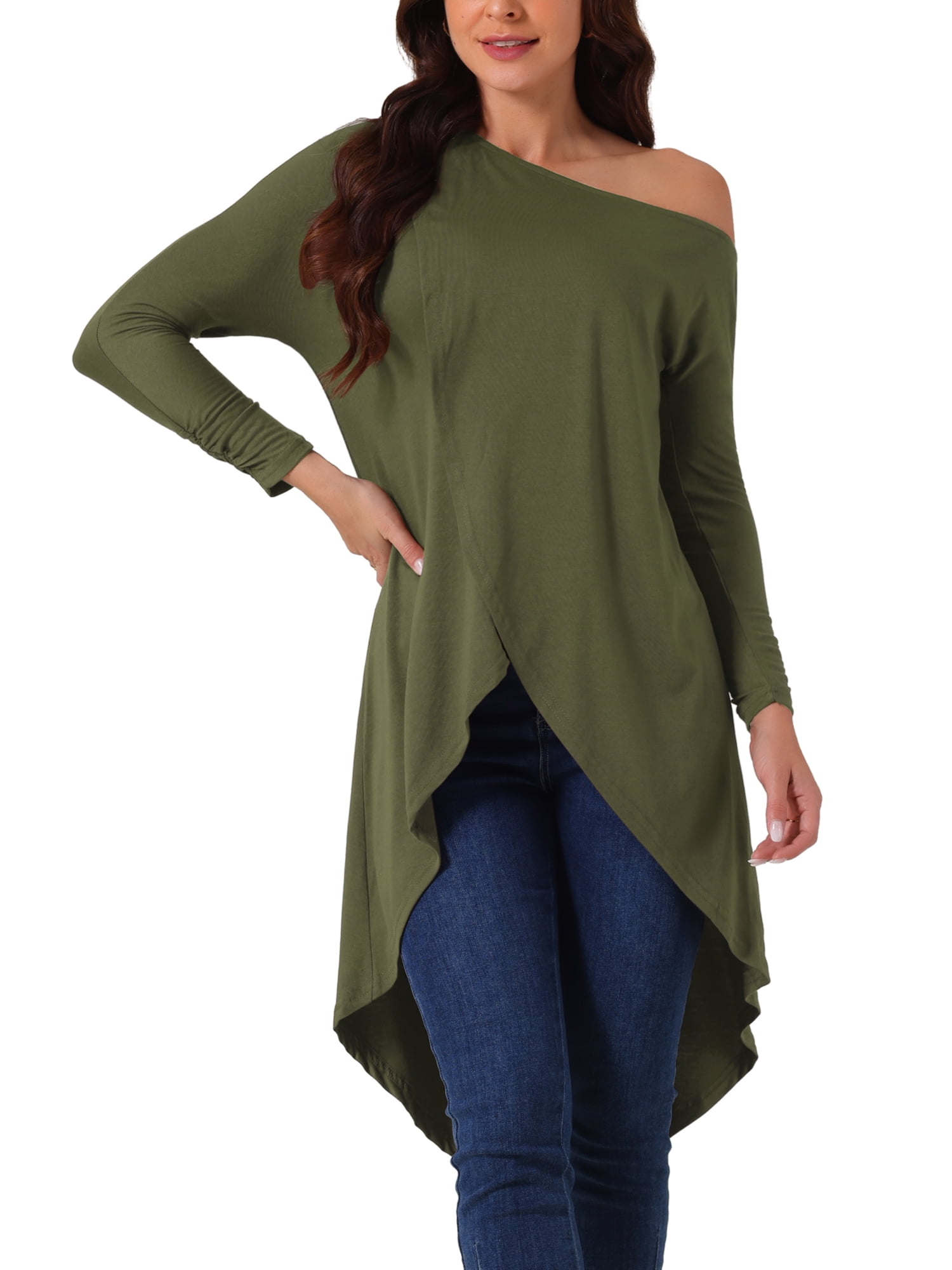 INSPIRE CHIC Women's One Shoulder Long Sleeve High Low Asymmetrical ...
