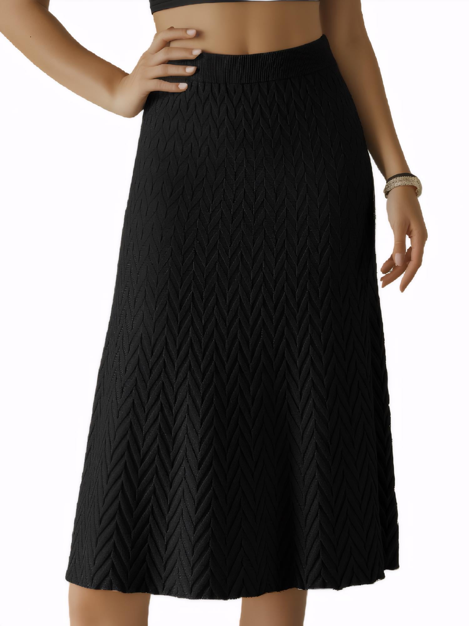 INSPIRE CHIC Women's Ribbed Knit A-Line Skirts Elastic High Waist ...