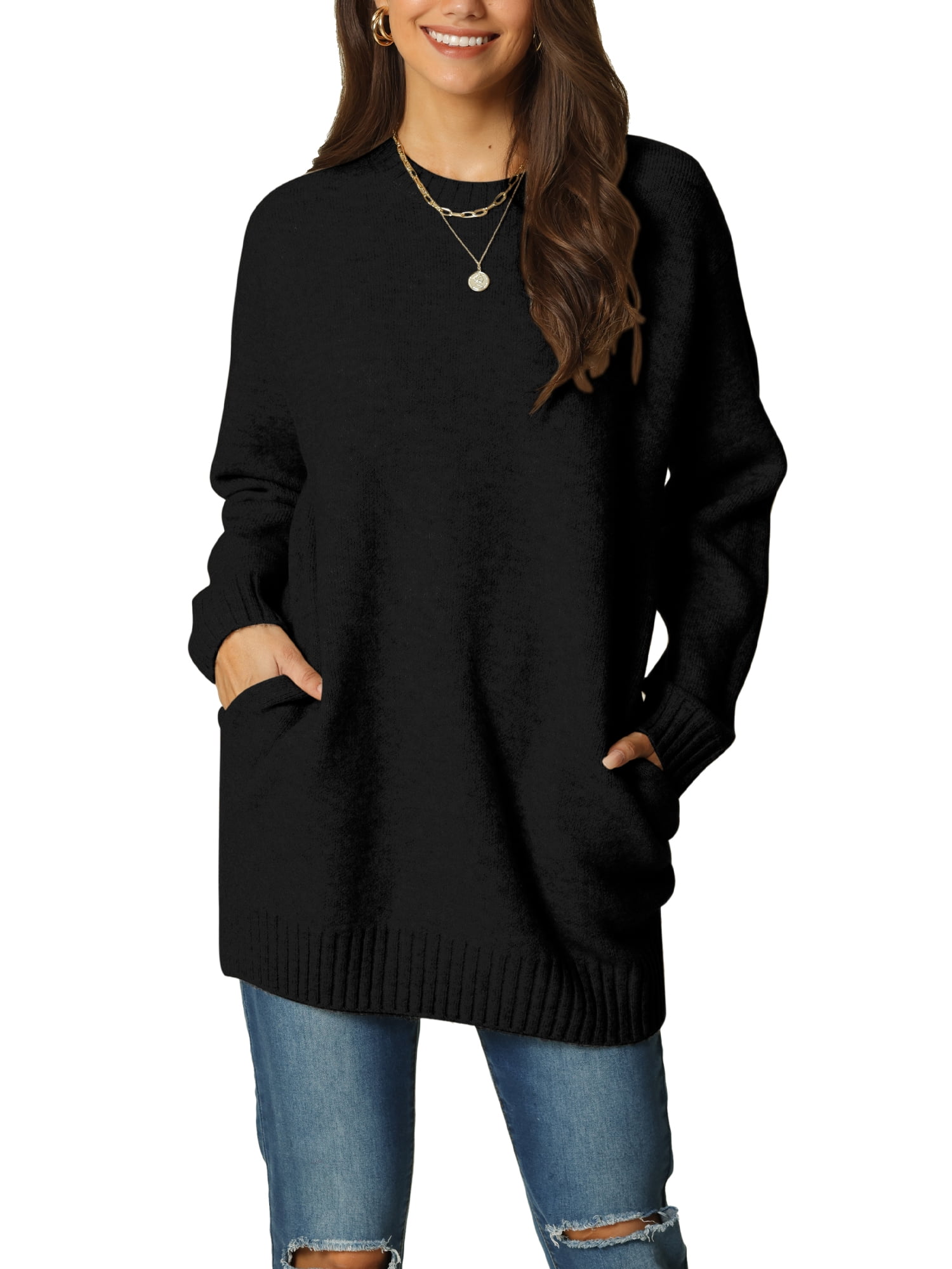 Seta T Women's Round Neck Pullover Long Sleeve Casual Sweater with ...