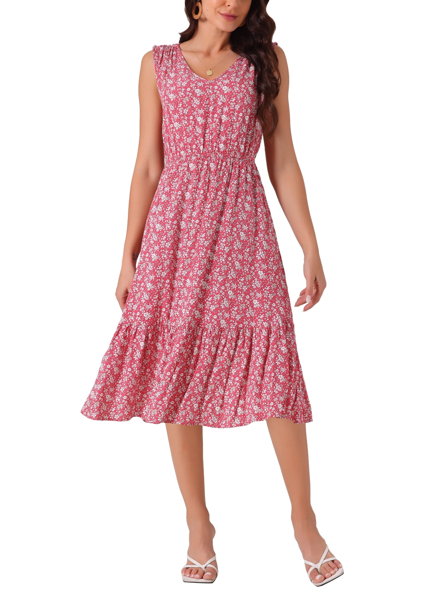 INSPIRE CHIC Women's Summer Boho Beach Dresses V Neck Sleeveless Floral ...