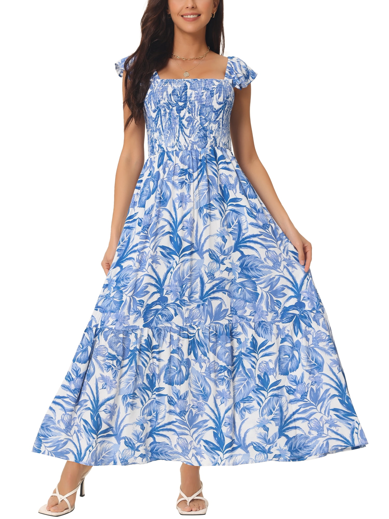 INSPIRE CHIC Women's Summer Boho Smocked Beach Dresses Square Neck ...