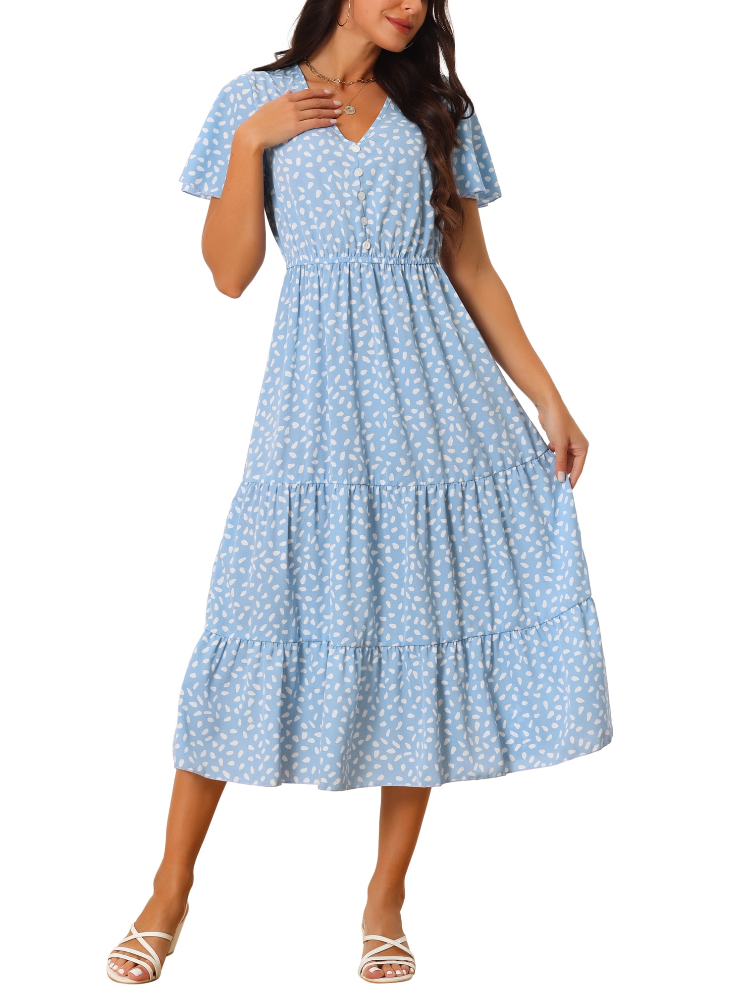 INSPIRE CHIC Women's Summer Casual Short Flutter Sleeve V Neck Elastic ...