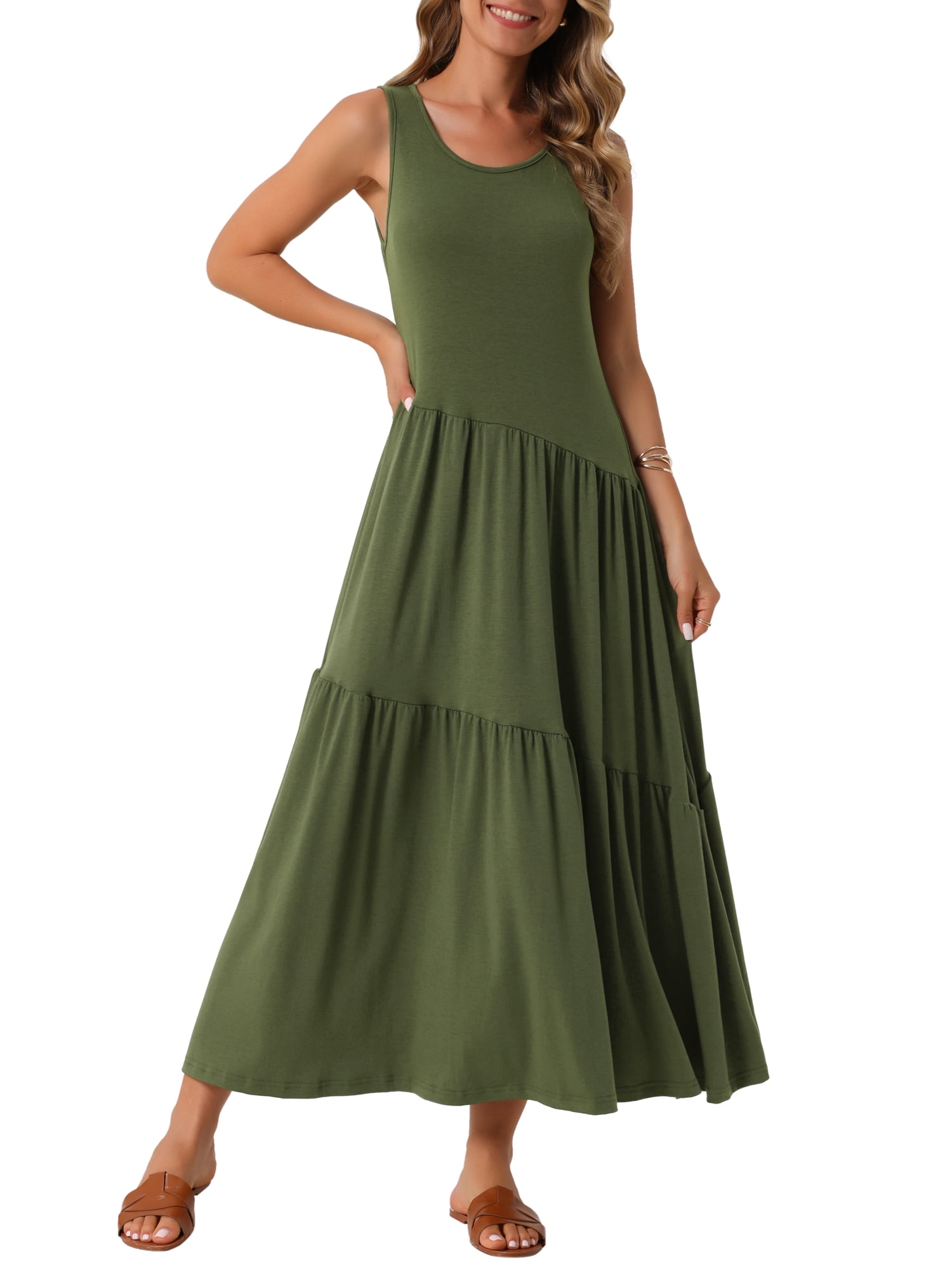 Seta T Women's Summer Casual Sleeveless Crew Neck Sundress A-Line Flowy ...