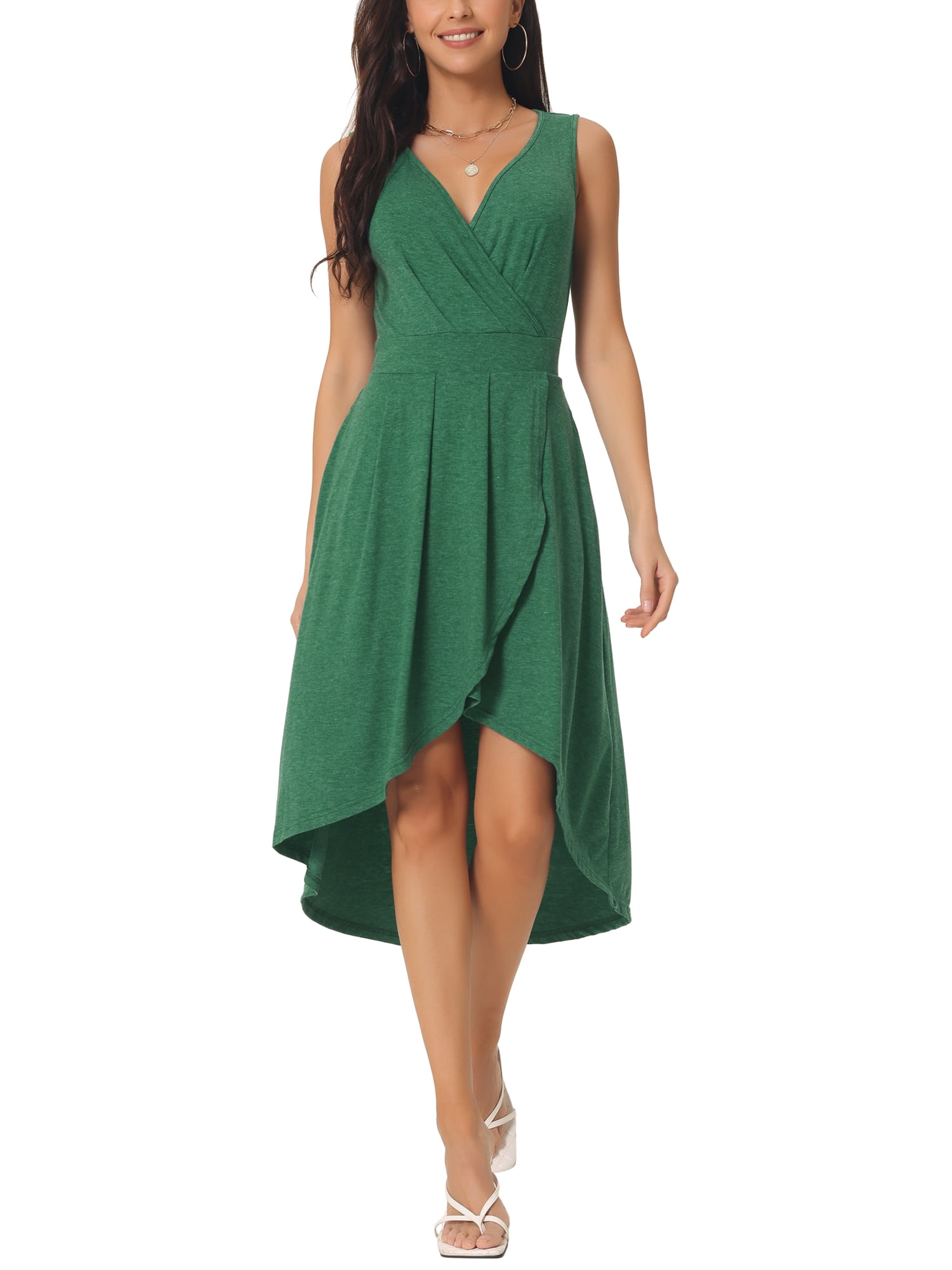 Seta T Women's Summer Sleeveless High Low Wrap V Neck Midi Knit Dresses ...