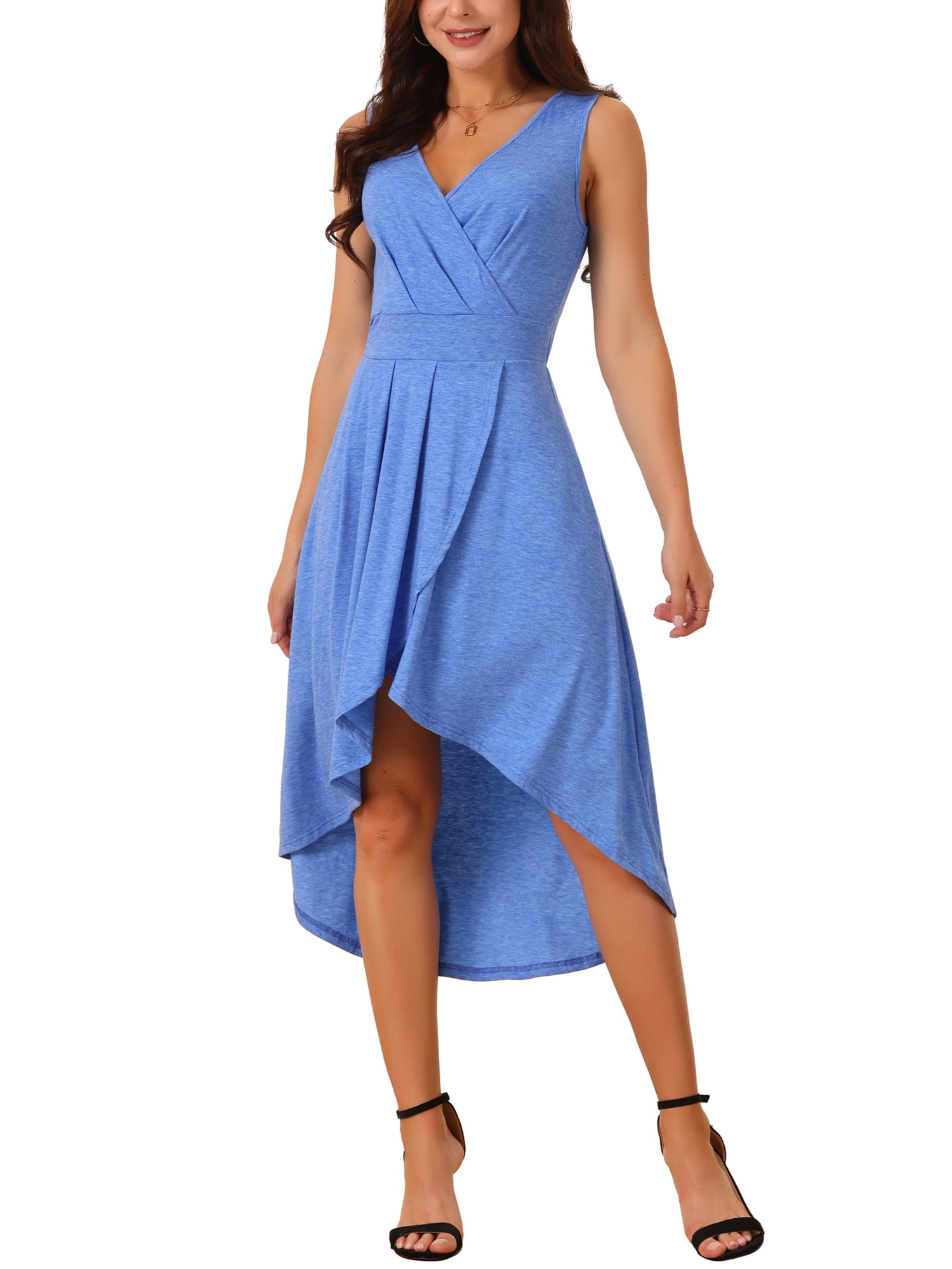 Seta T Women's Summer Sleeveless High Low Wrap V Neck Midi Knit Dresses ...