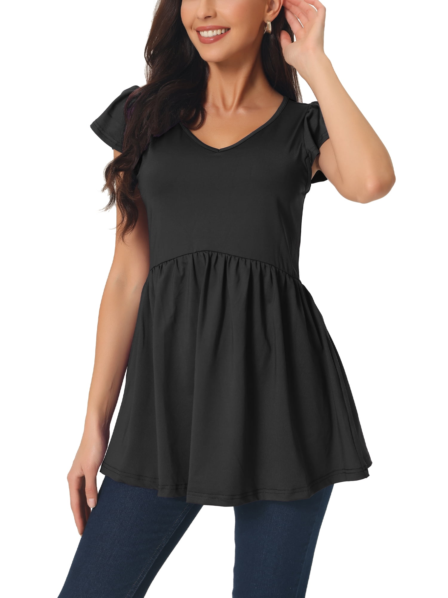 INSPIRE CHIC Women's Tunics T Shirt Ruffle Short Sleeve Flowy Hide ...