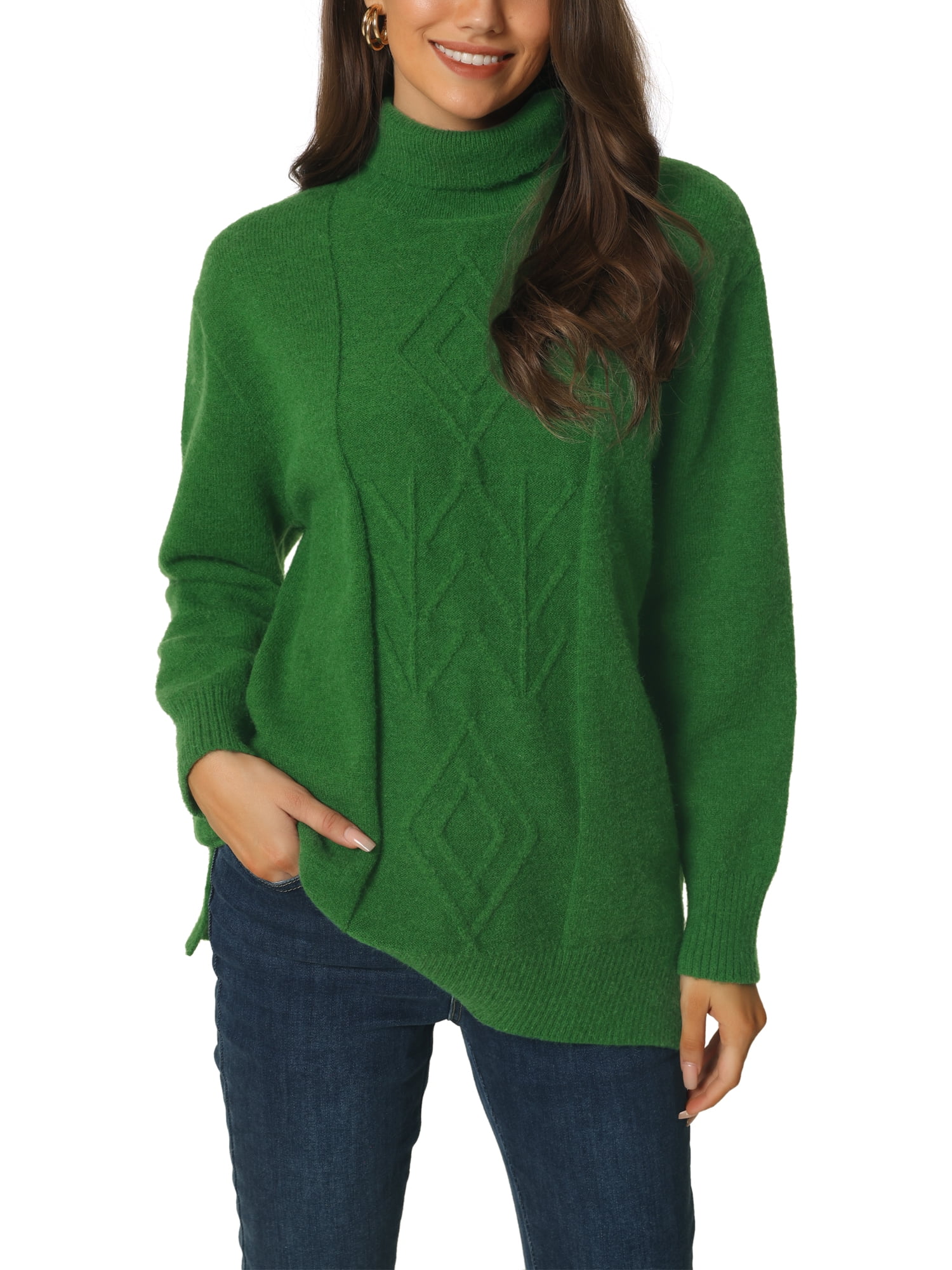 INSPIRE CHIC Women's Turtleneck Long Sleeve Spilt Hem Tunic Pullover ...