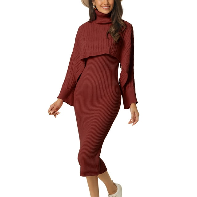 Seta T Womens Two Piece Outfits Knitted Long Sleeve Turtleneck