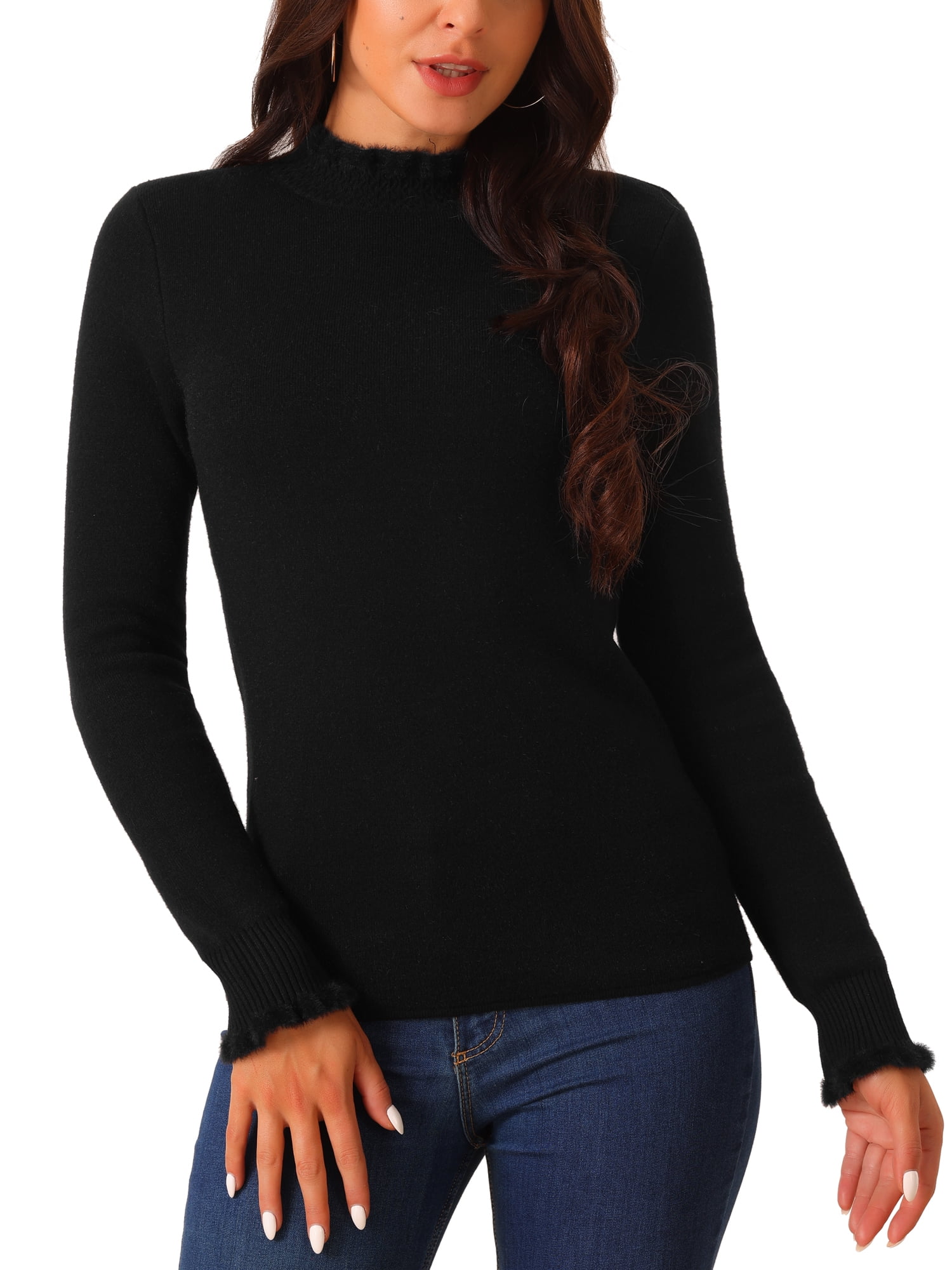 INSPIRE CHIC Women's' Fall Winter Mock Neck Long Sleeve Fluffy Cuff ...