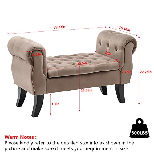 Setawix Rolled Arm Bed Bench with Storage Velvet Cushioned Bedroom ...