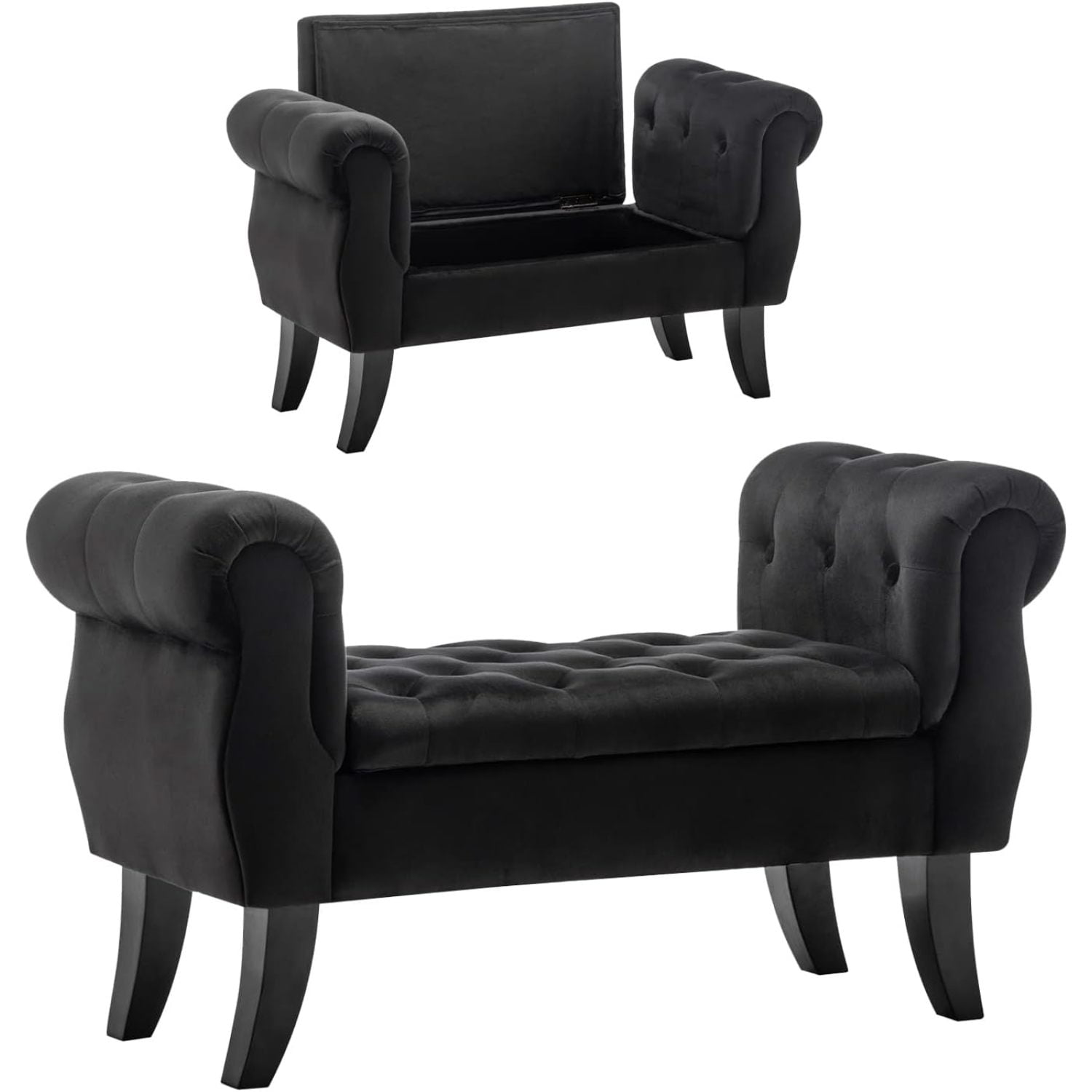 Setawix Rolled Arm Bed Bench with Storage Velvet Cushioned Bedroom ...