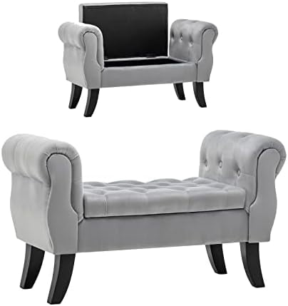 Setawix Rolled Arm Bed Bench with Storage Velvet Cushioned Bedroom ...