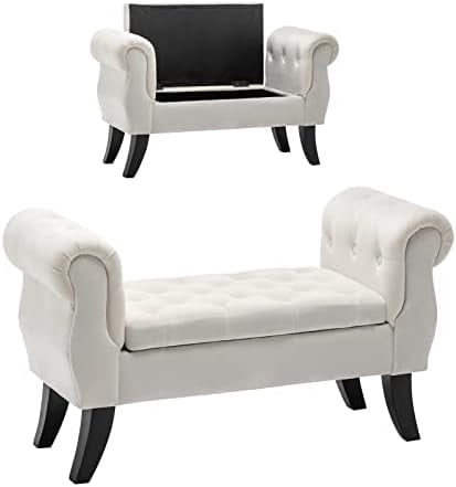 Setawix Rolled Arm Bed Bench with Storage Velvet Cushioned Bedroom ...