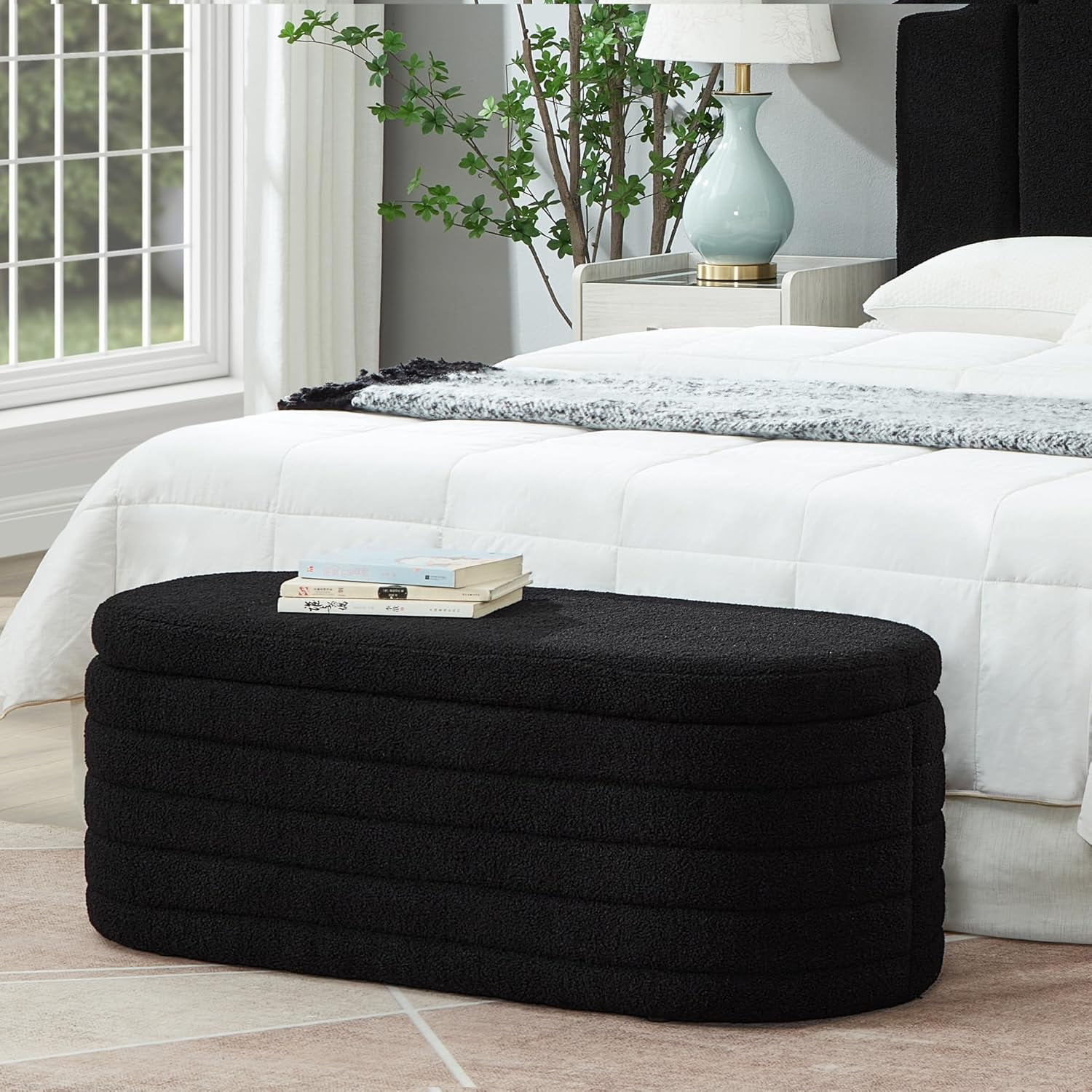 Setawix Teddy Black Storage for Bedroom End of Bed,Channel Tufted ...