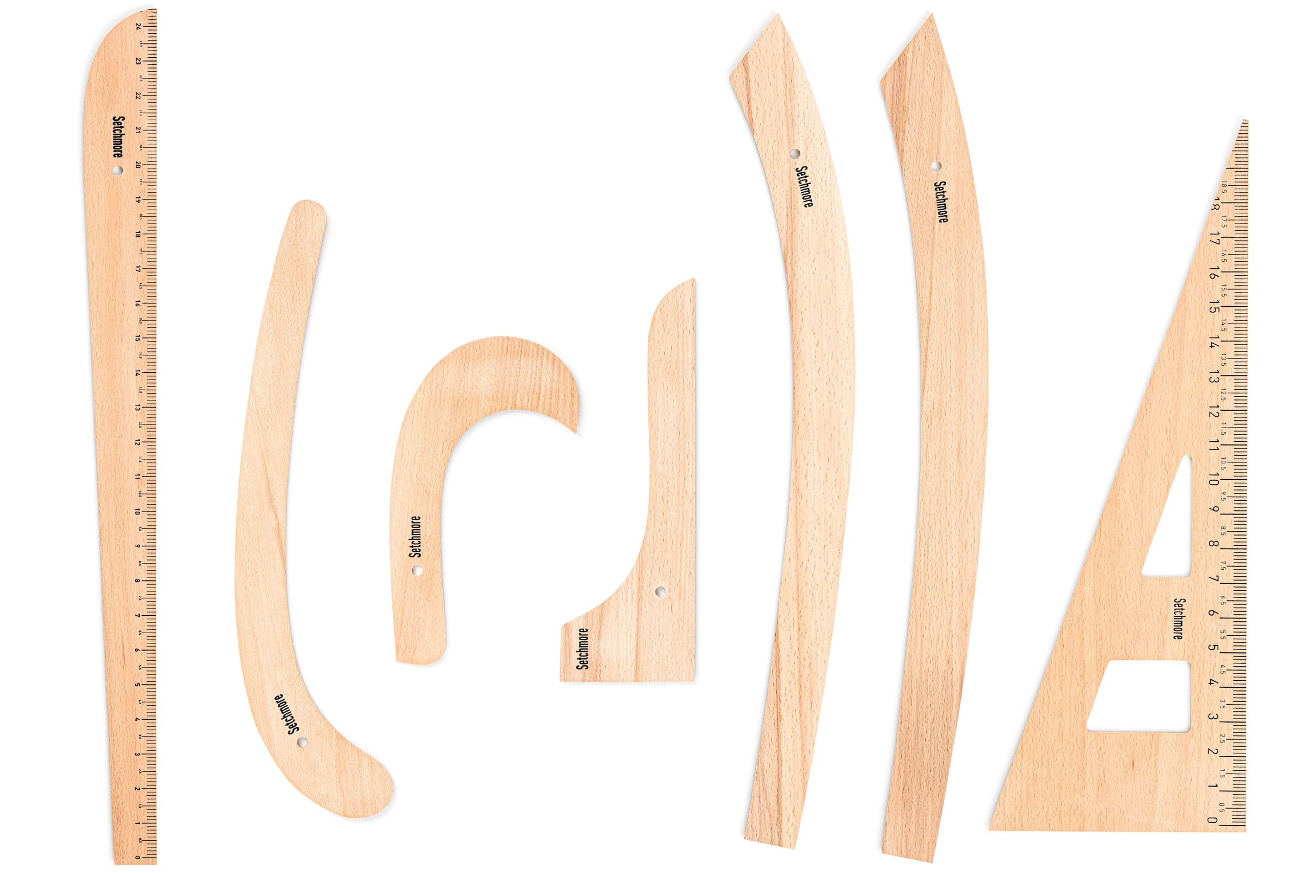 Setchmore 7 Piece Beech Wood Sewing Ruler Set, Vintage Pattern Making ...