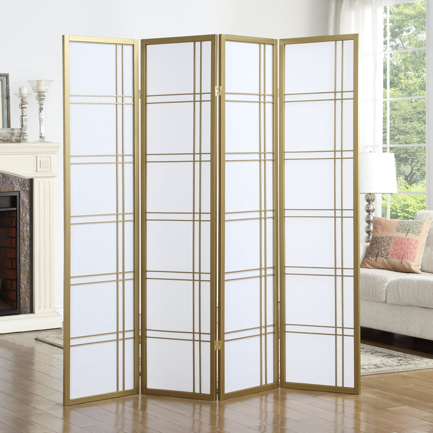 Seto 4-Panel Gold Room Divider Screen Privacy Partition Decorative ...