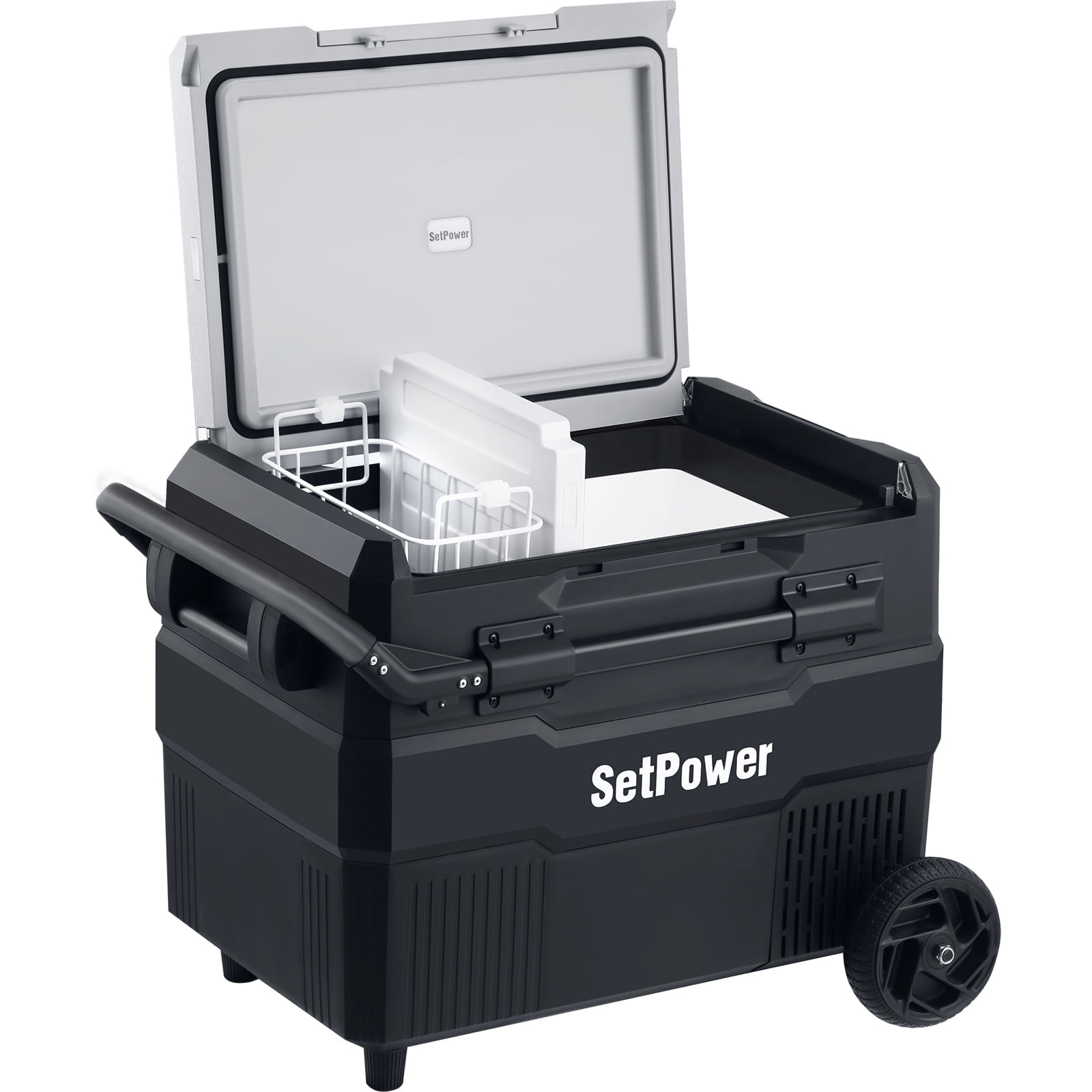 Setpower RV60D Pro 12 Volt Portable Fridge with Freezer on Wheels, 60QT ...