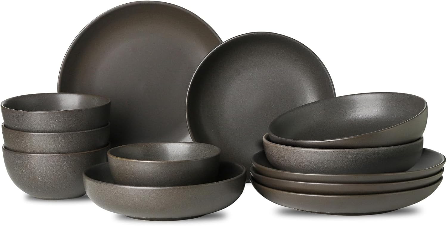 Sets 12 Piece, Stoneware Plate and Bowl Sets, Ceramic Kitchen Dish Set ...