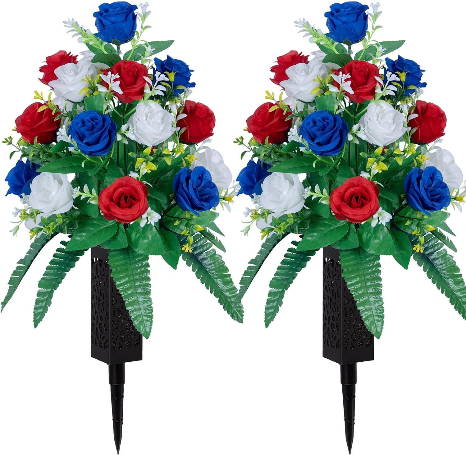 Sets Artificial Cemetery Flowers， Outdoor Grave Decorations Roses ...