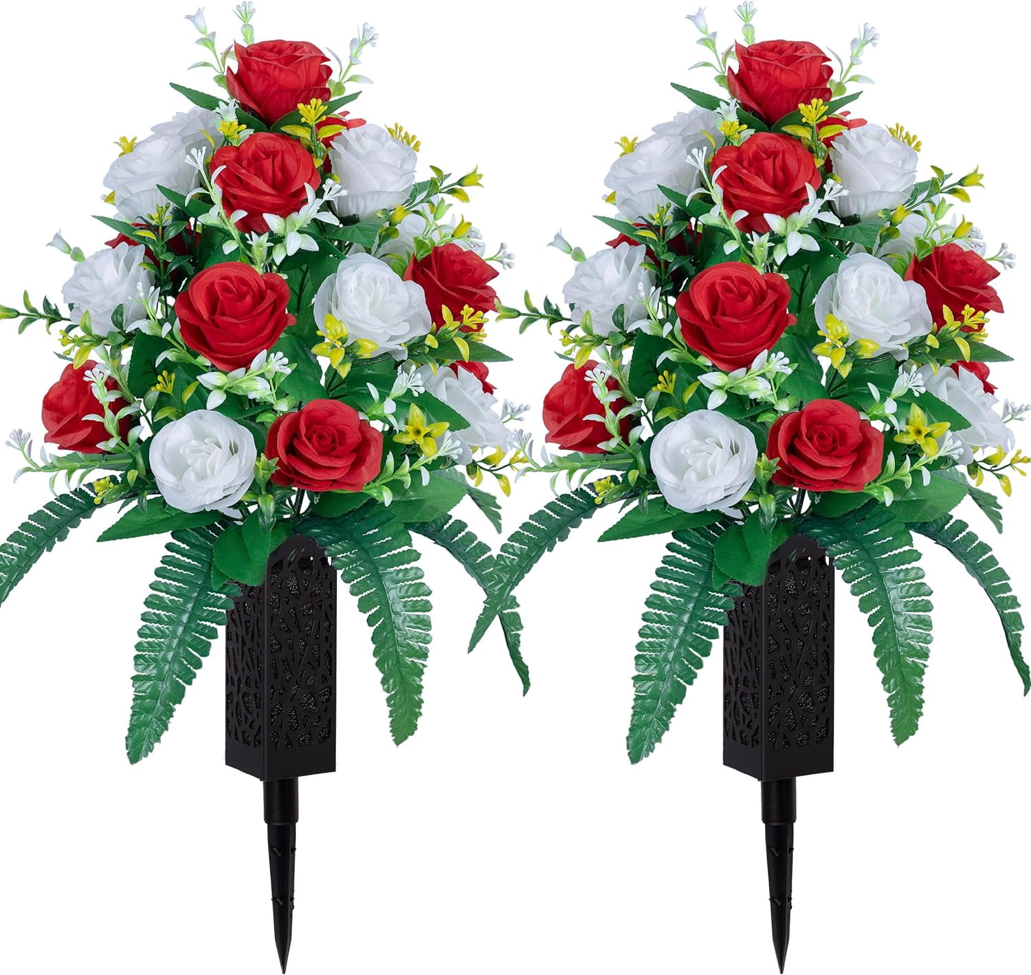 Sets of Artificial Cemetery Flowers， Outdoor Grave Decorations Roses ...
