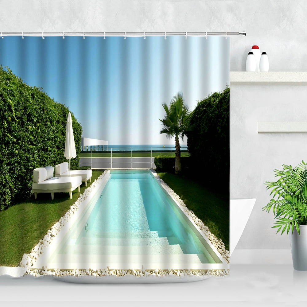 Sets Curtain Bathroom Screen Decor Home Fabric Scenery Resort Trees ...