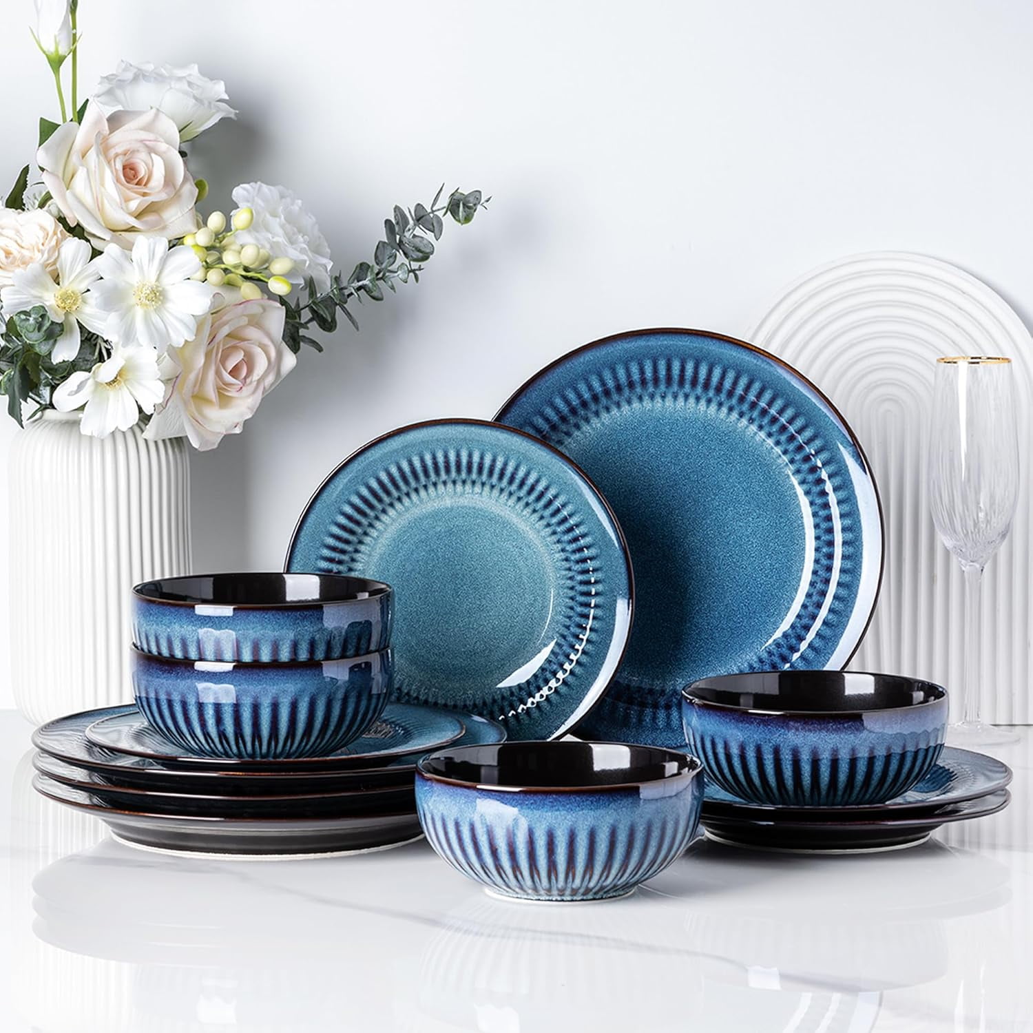 Sets,Handcraft Embossed Stoneware Plates and Bowls Sets,Highly Chip and ...