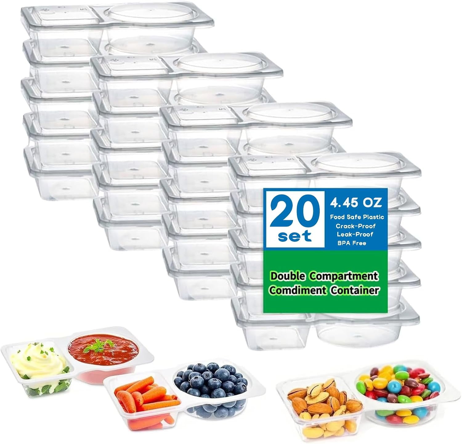 Sets Reusable Snack Containers with Lids-Compartment Portion Control ...