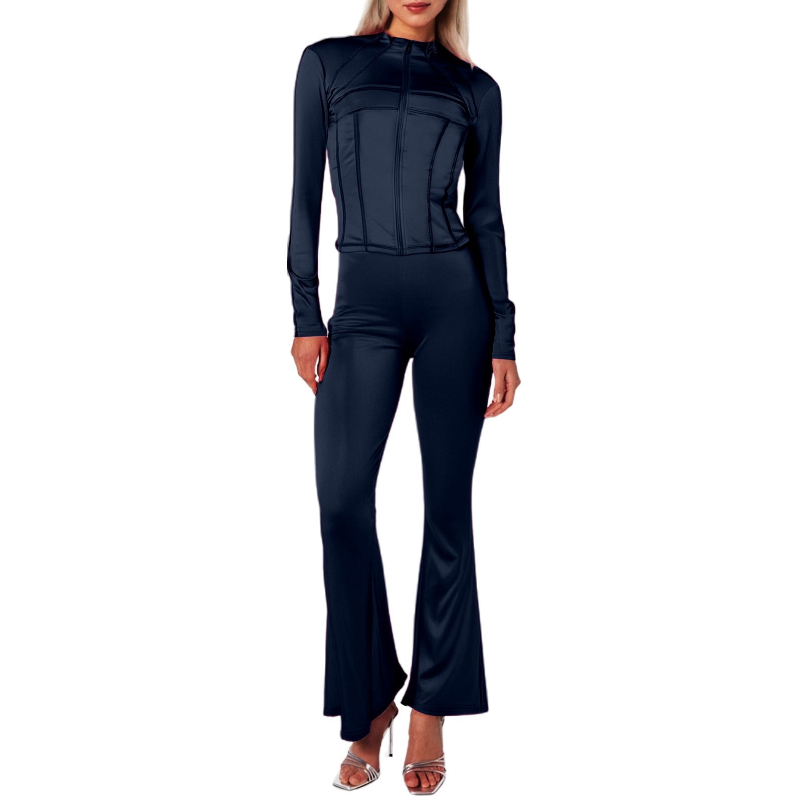 Sets for Women Women's Sporty Casual Sexy Tight Long Sleeve Flared Set ...