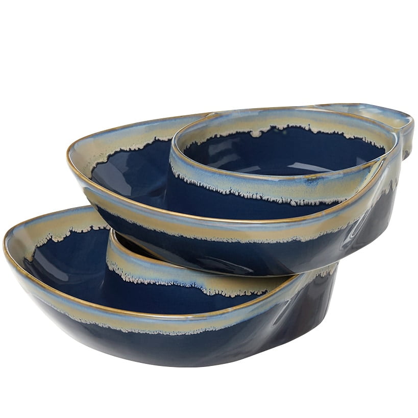 Stoneware Dual Compartment Soup & Side Bowl Set - Navy - Walmart.com