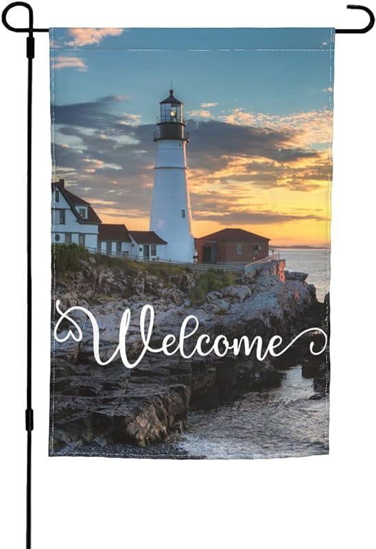 Setting Sun Small House Lighthouse Garden Flags Premium Seaside ...
