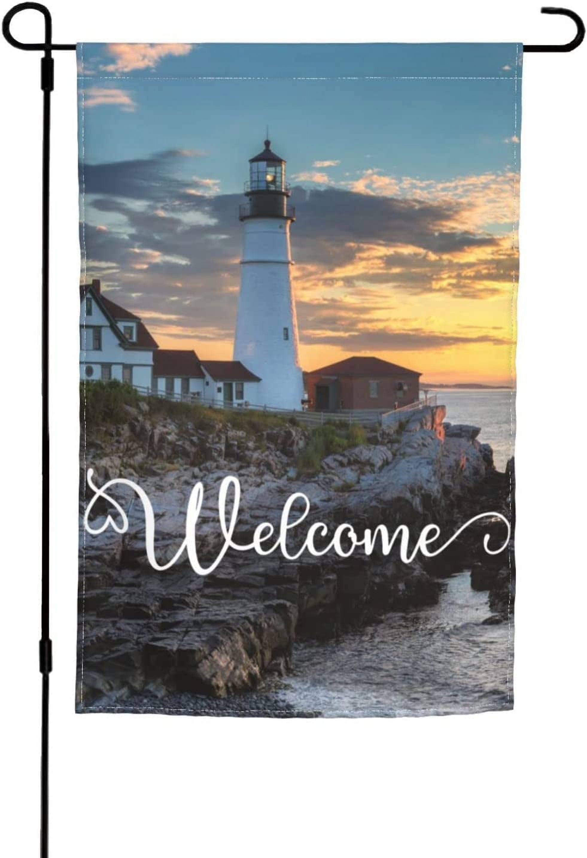 Setting Sun Small House Lighthouse Garden Flags Premium Seaside ...