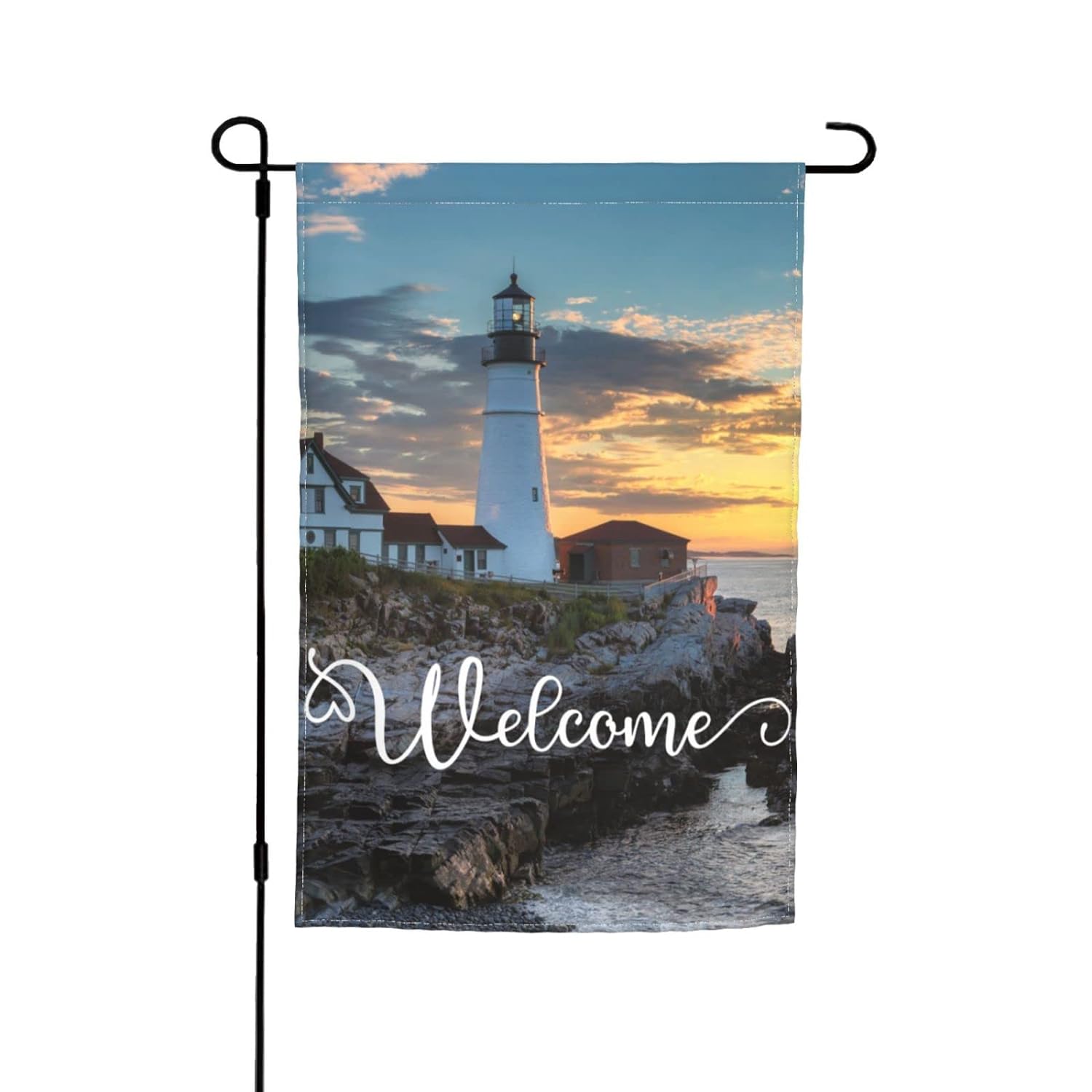 Setting Sun Small House Lighthouse Garden Flags Premium Seaside ...