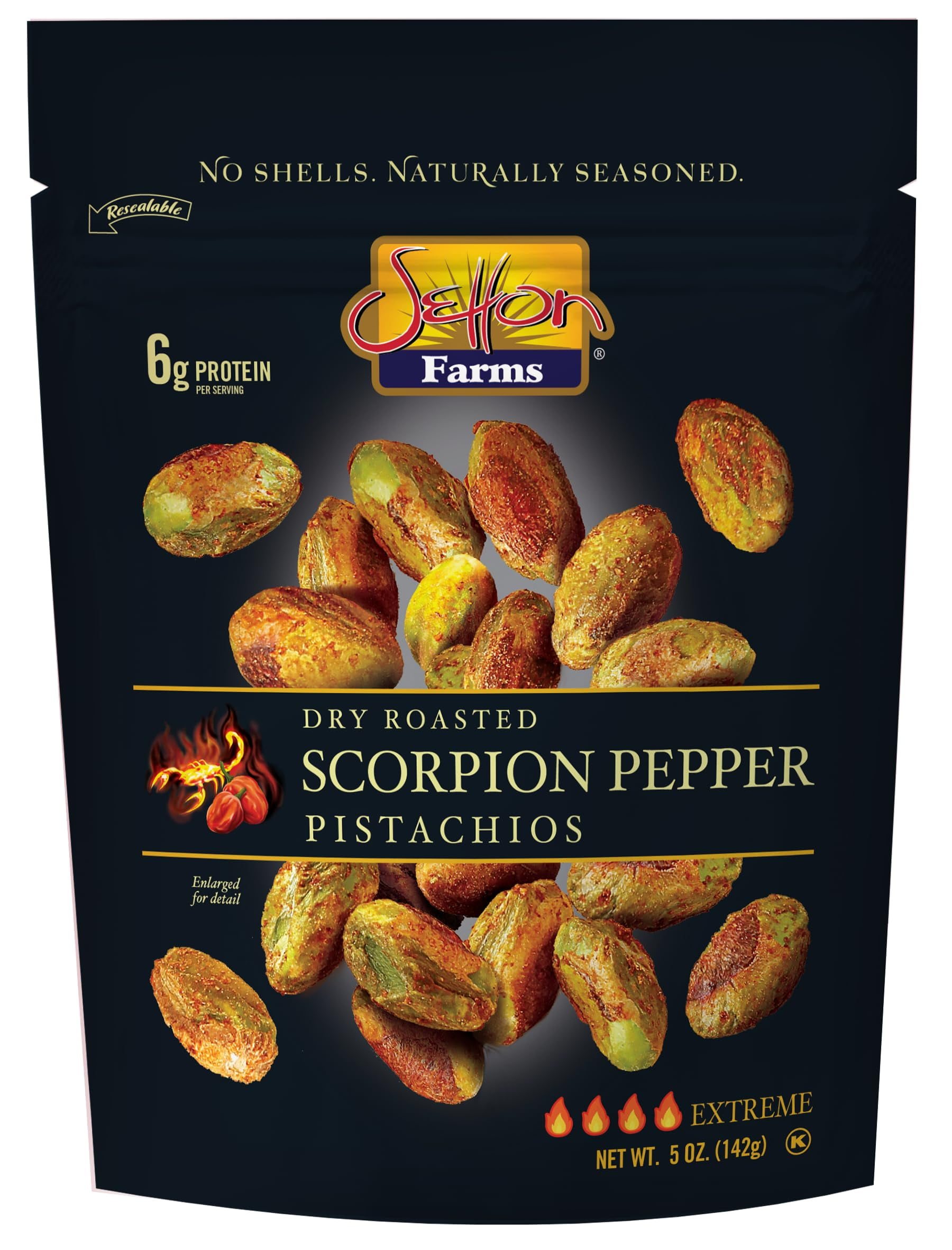 Setton Farms Pistachios, Scorpion OKA4 Pepper Extreme Flavor, Naturally Seasoned, Dry Roasted No ...