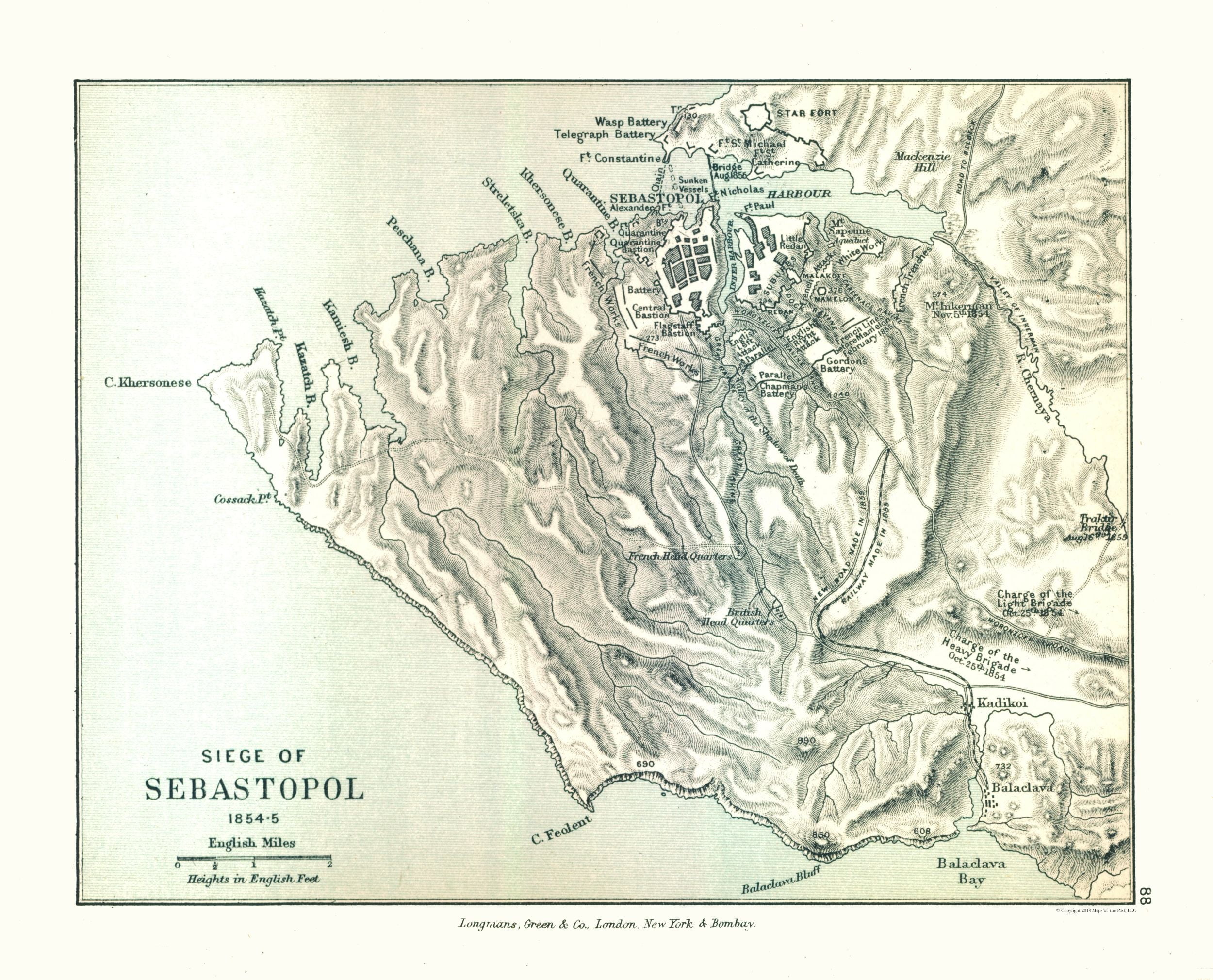 Historic War Map - Sevastopol Russia 1854 Siege - Gardiner 1902 - 28.47 ...