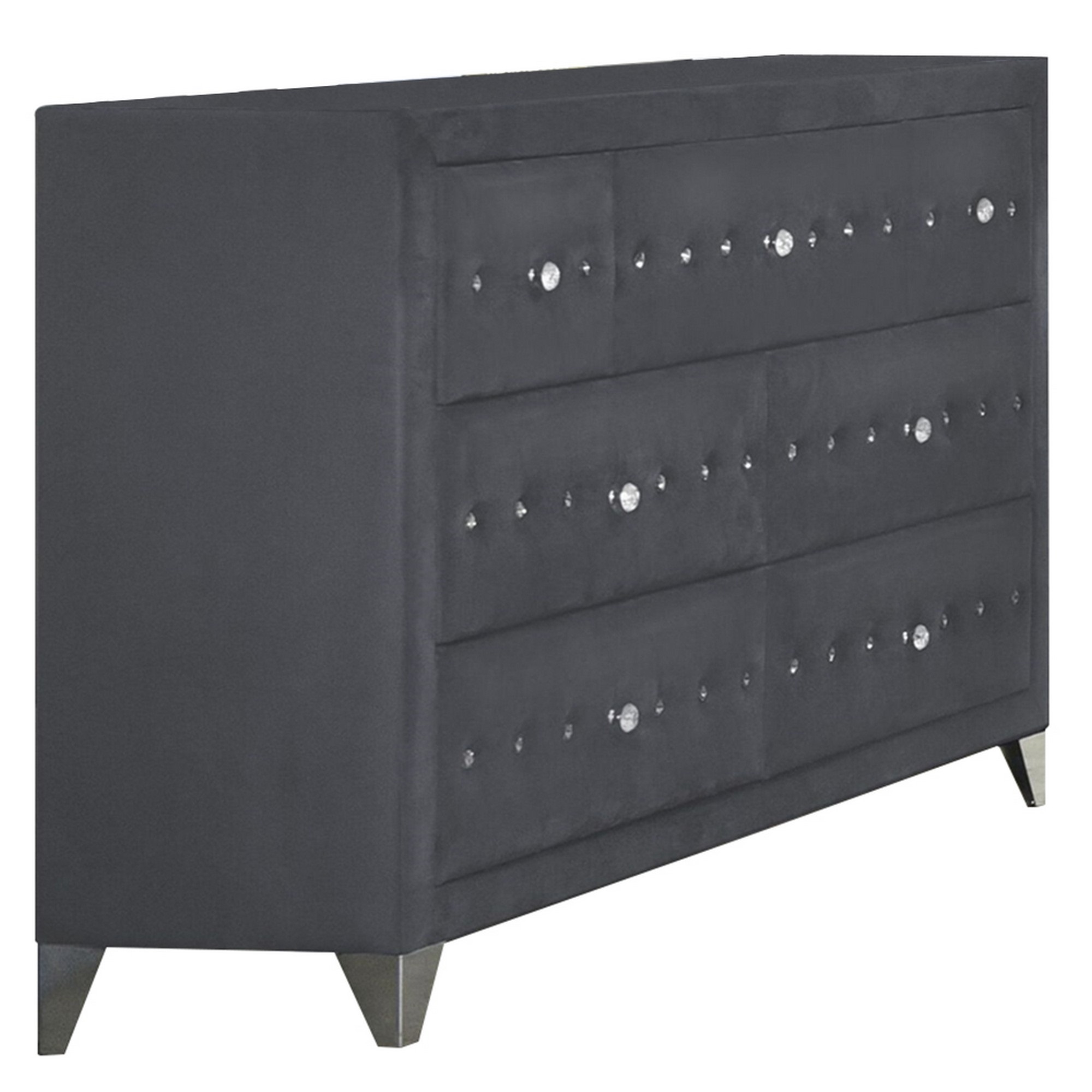 Seven Drawers Velvet Upholstered Dresser With Crystal Tufting, Gray ...
