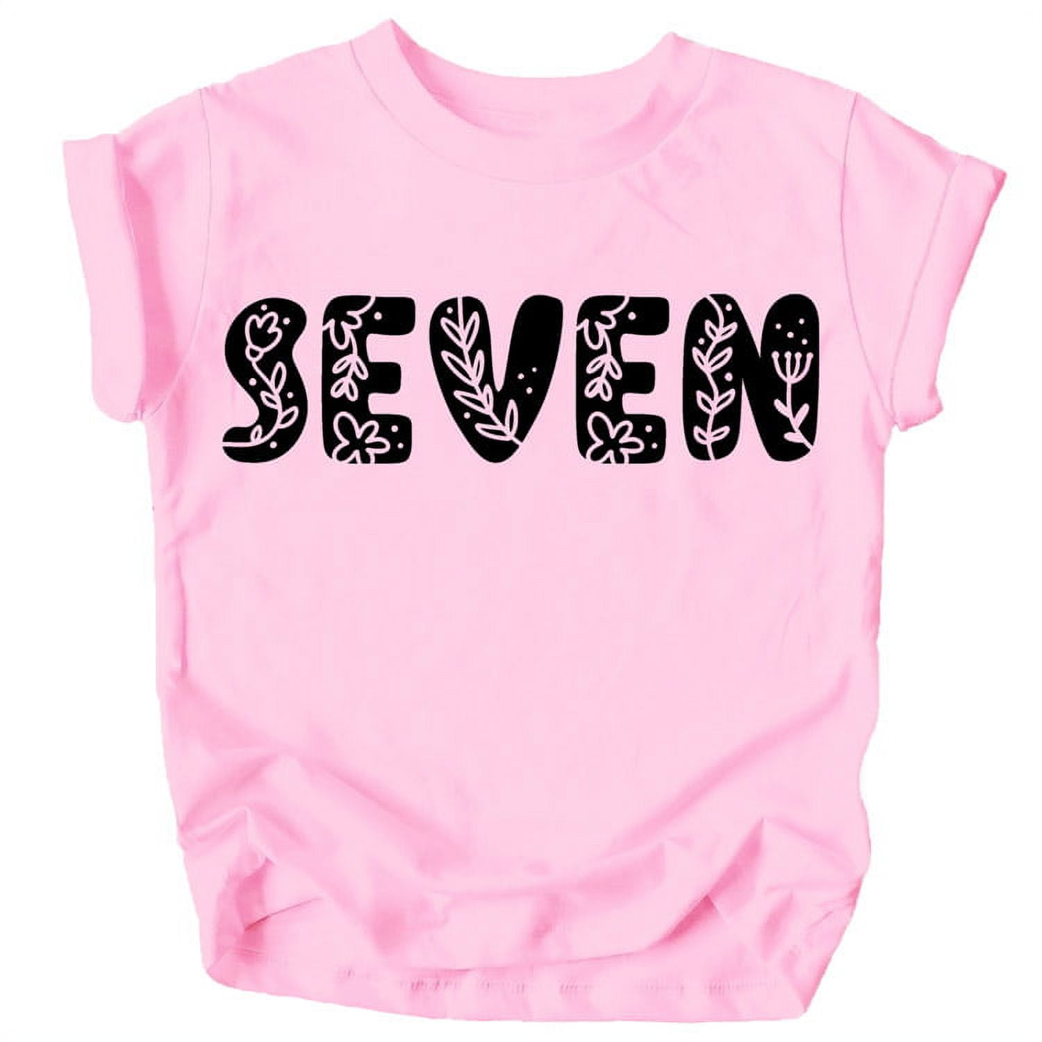 Seven Floral Numbers Ages 1-7 Girl's 7th Birthday Shirt Black on Pink ...